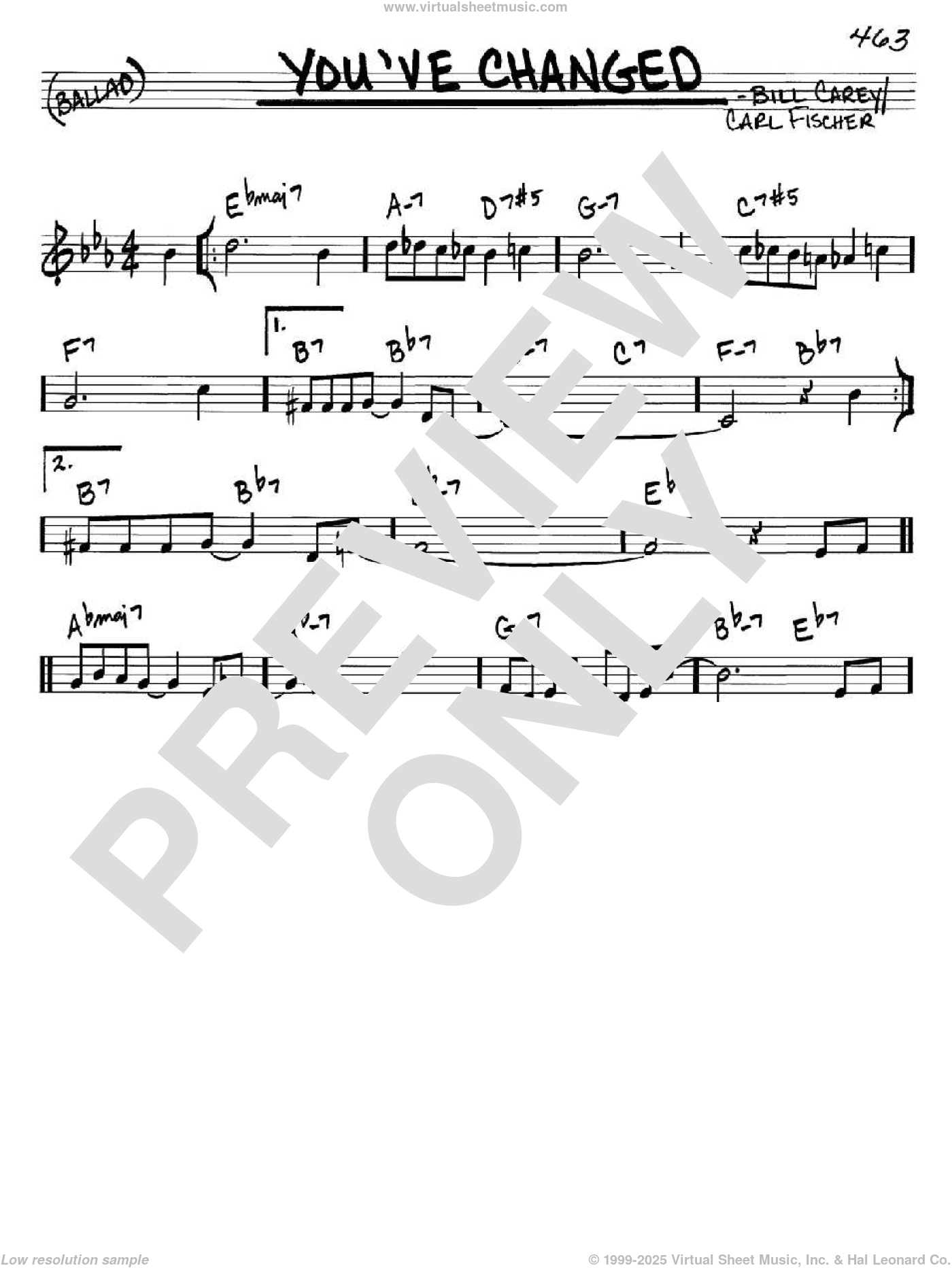 You've Changed sheet music (real book - melody and chords) (in C)