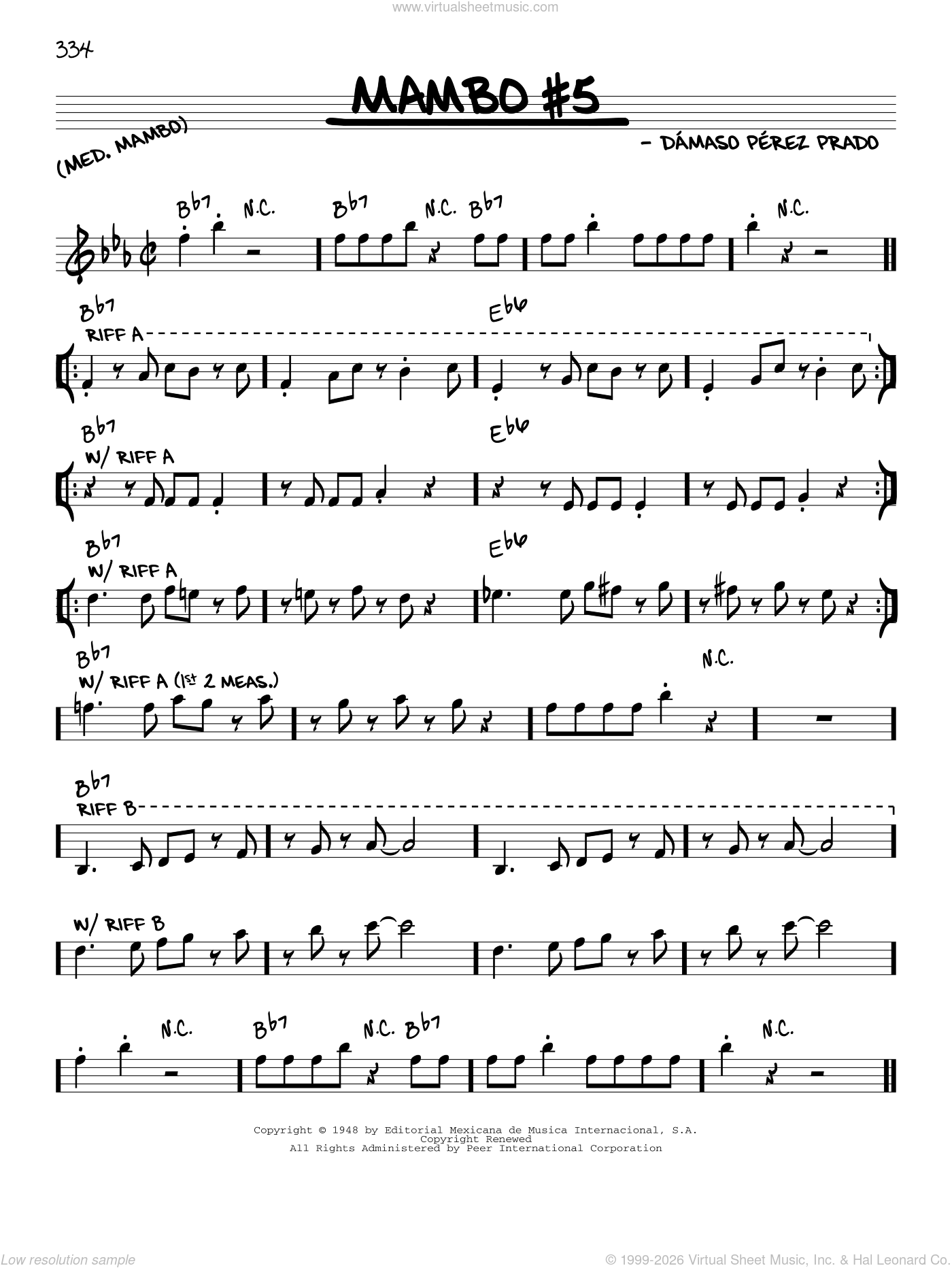 Mambo #5 sheet music (real book - melody and chords) (in C) (PDF)