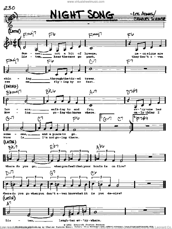 Night Song sheet music (real book with lyrics) (PDF)