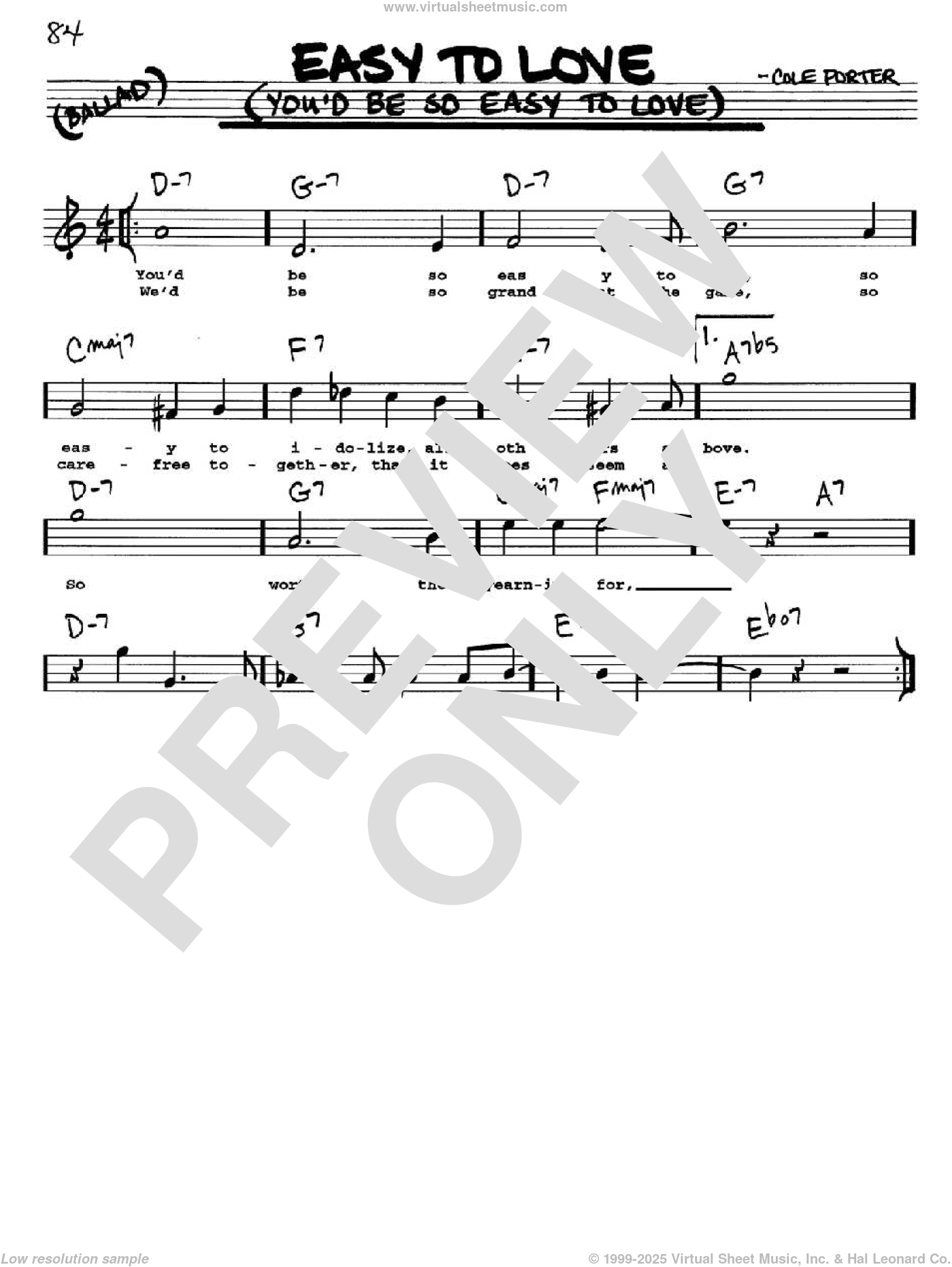 Easy To Love (You'd Be So Easy To Love) sheet music (real book with lyrics)