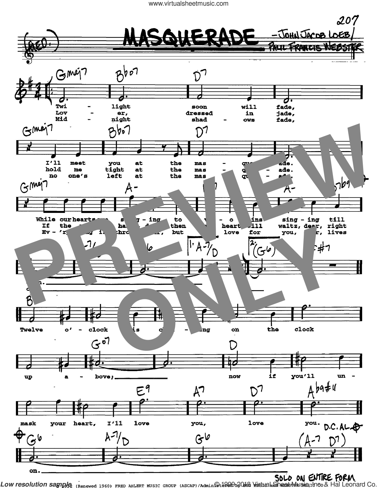 Masquerade sheet music (real book with lyrics) (PDF)