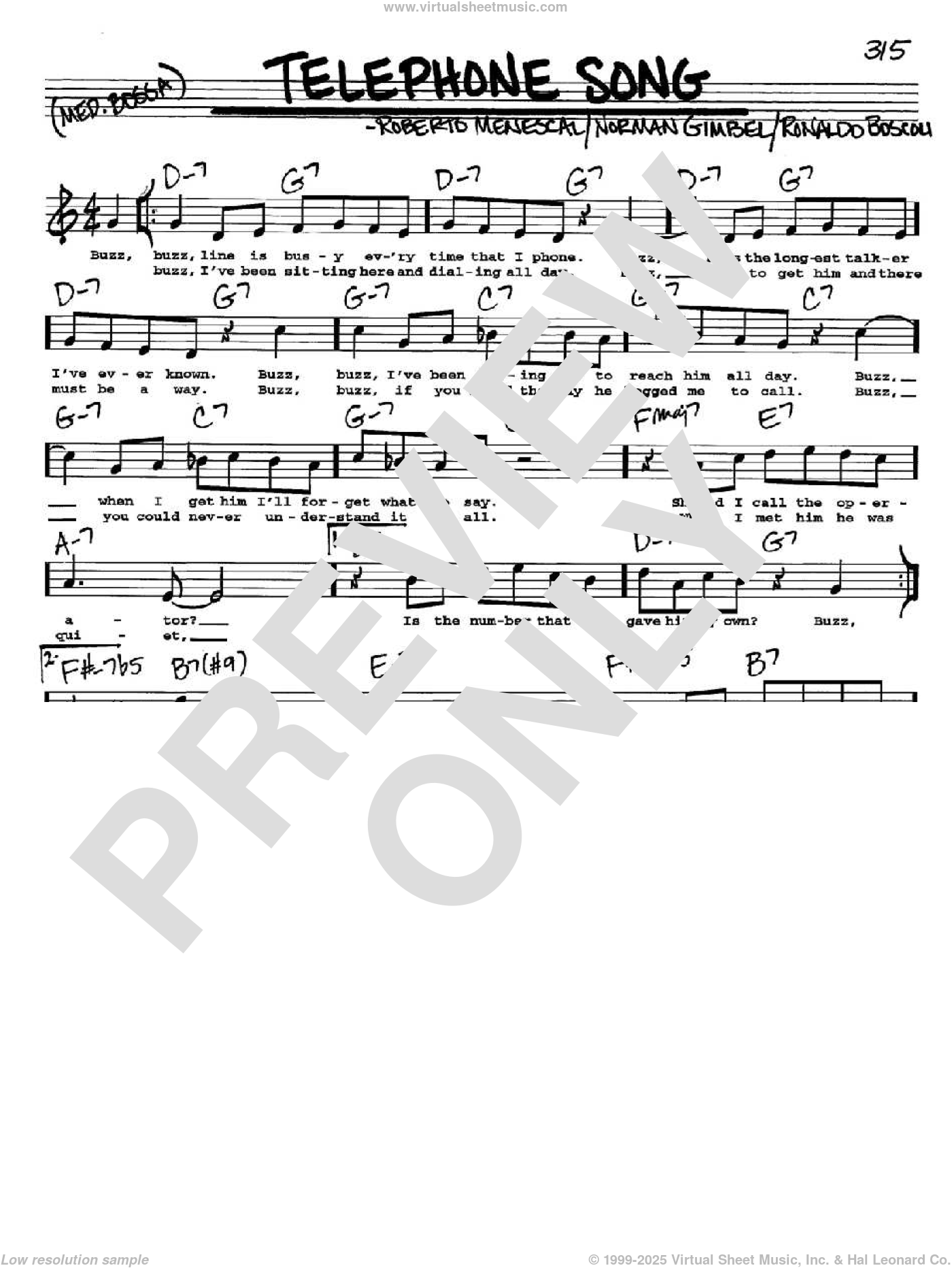 Telephone Song (feat. Astrud Gilberto) sheet music (real book with lyrics)