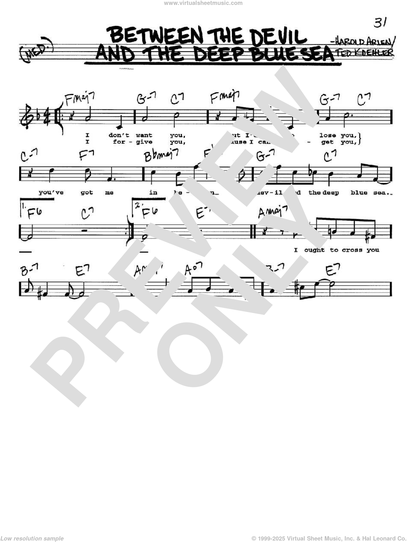 Between The Devil And The Deep Blue Sea Sheet Music Real Book With Lyrics