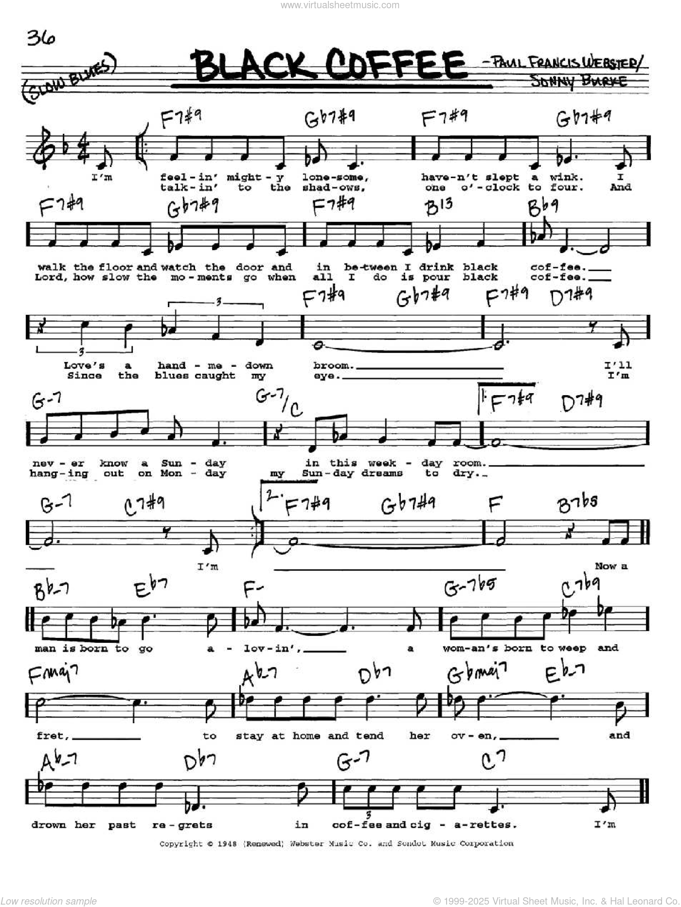 Black Coffee sheet music (real book with lyrics) (PDF)