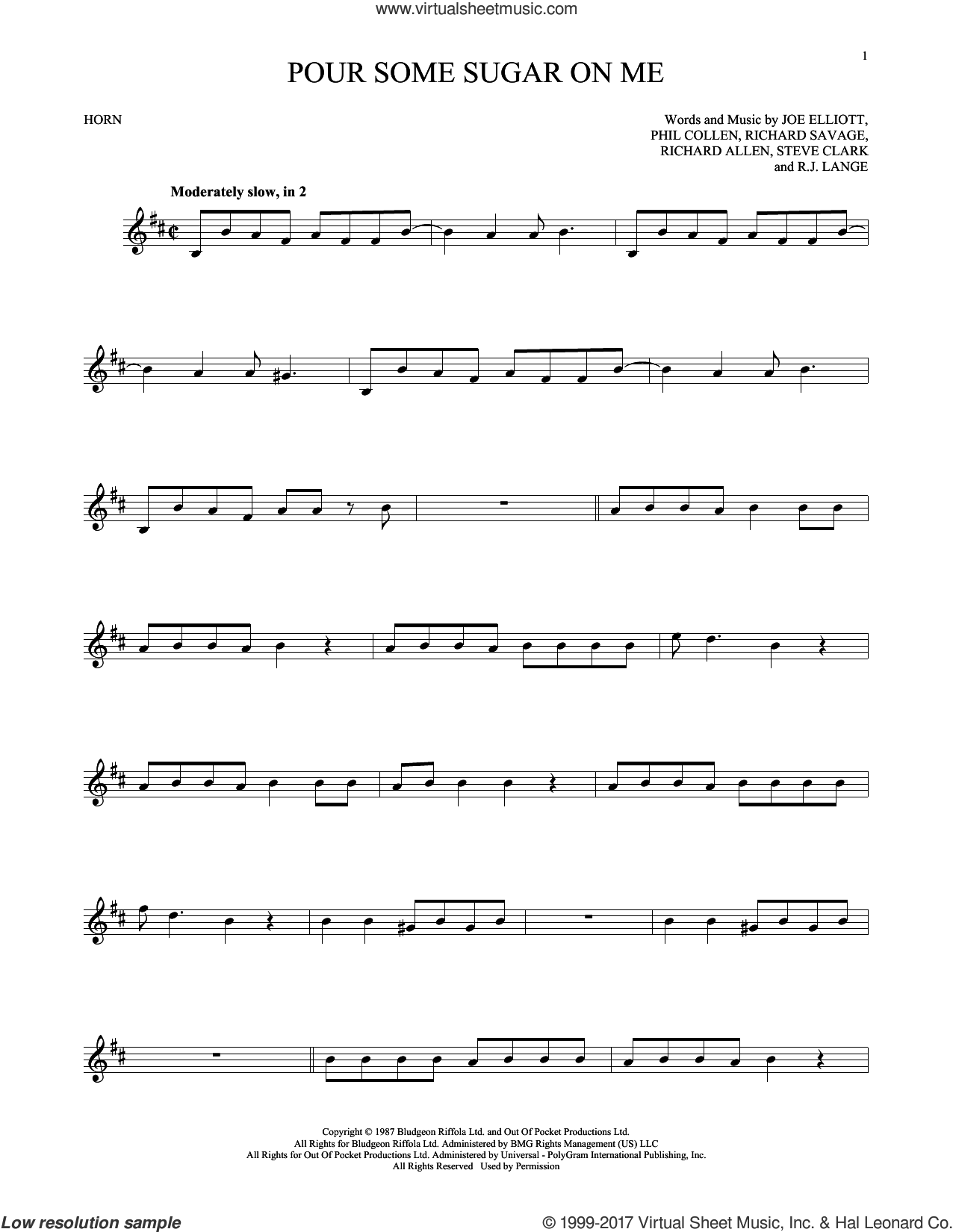Pour Some Sugar On Me sheet music for horn solo (PDF-interactive)