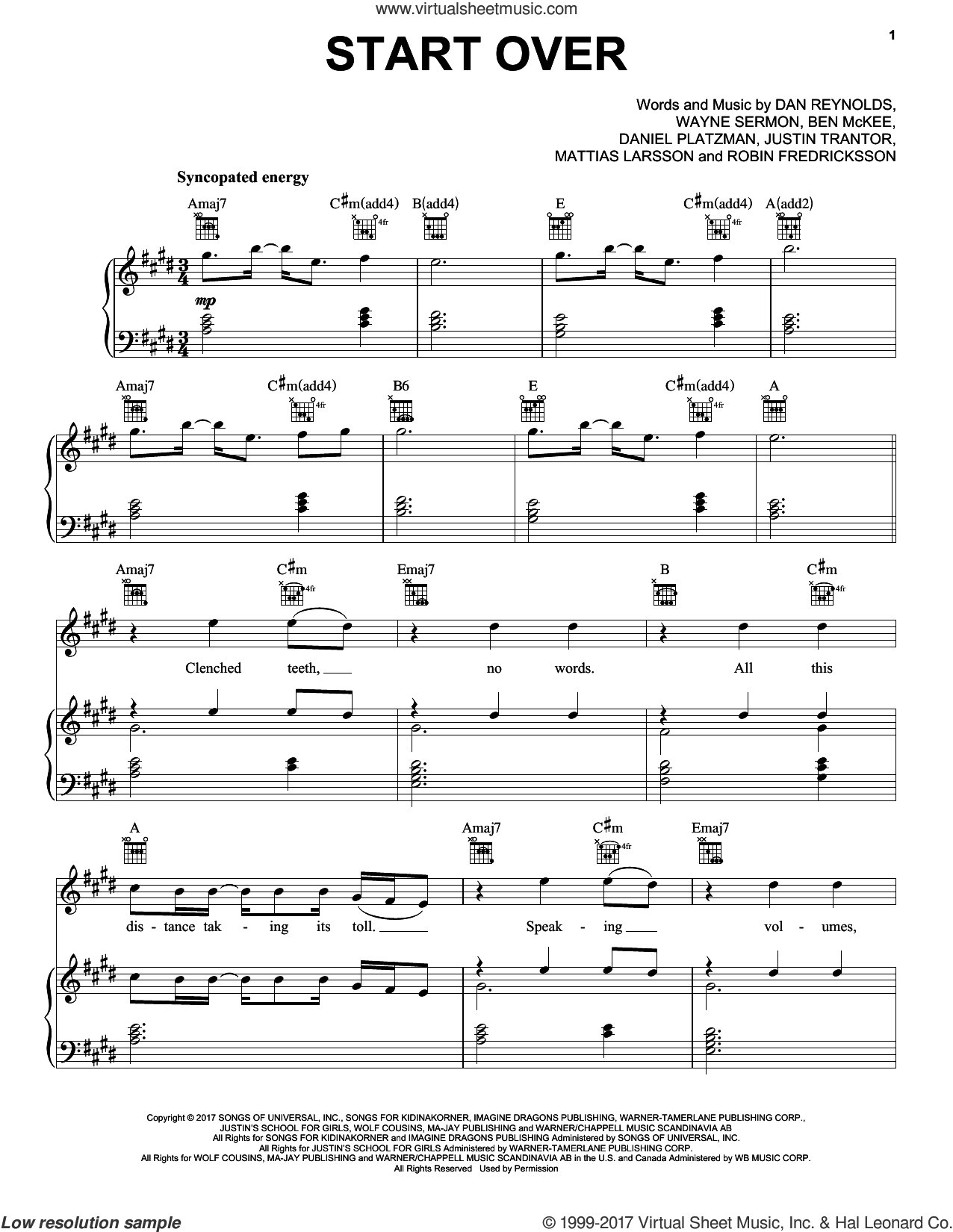Imagine Dragons: Start Over sheet music for voice, piano or guitar