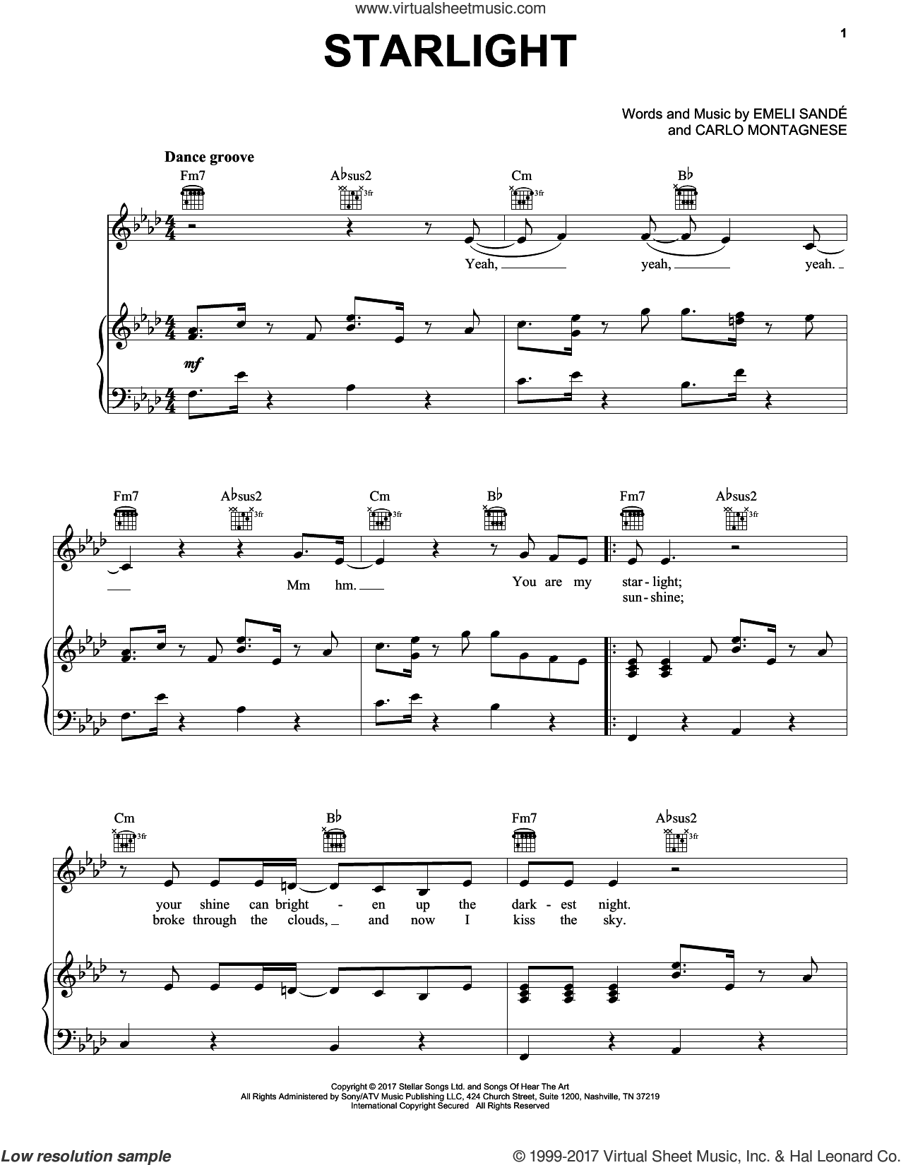 Starlight sheet music for voice, piano or guitar (PDF)