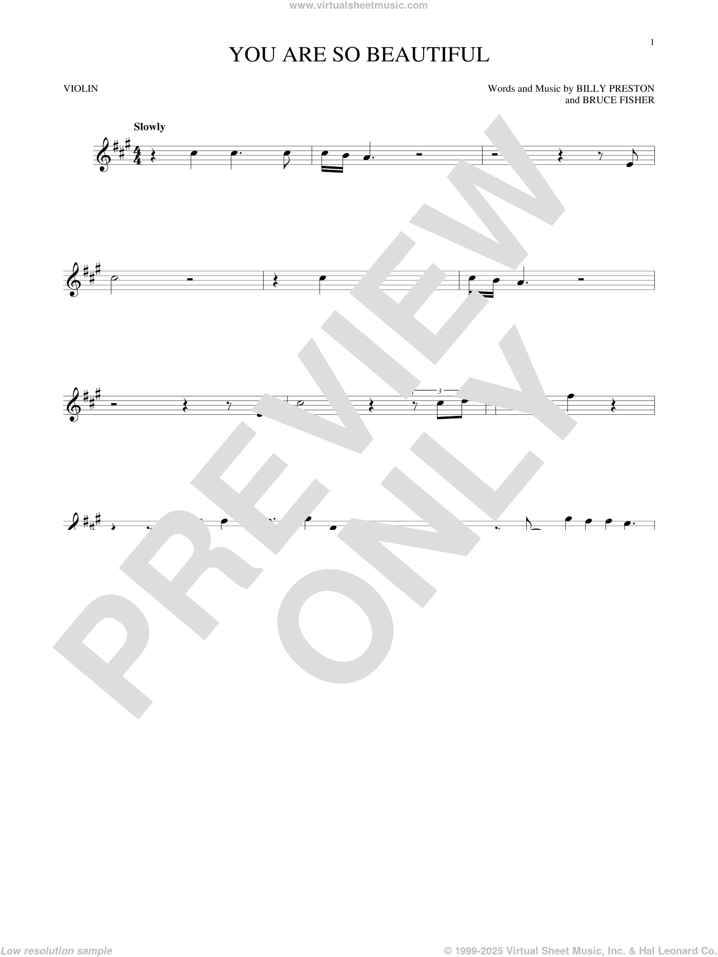 You Are So Beautiful sheet music for violin solo (PDF)