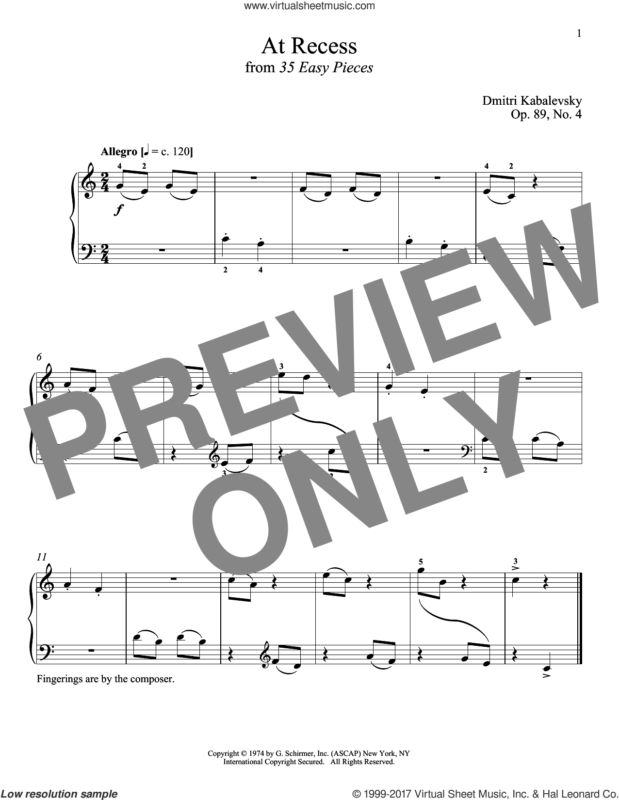 At Recess sheet music for piano solo (PDF-interactive)