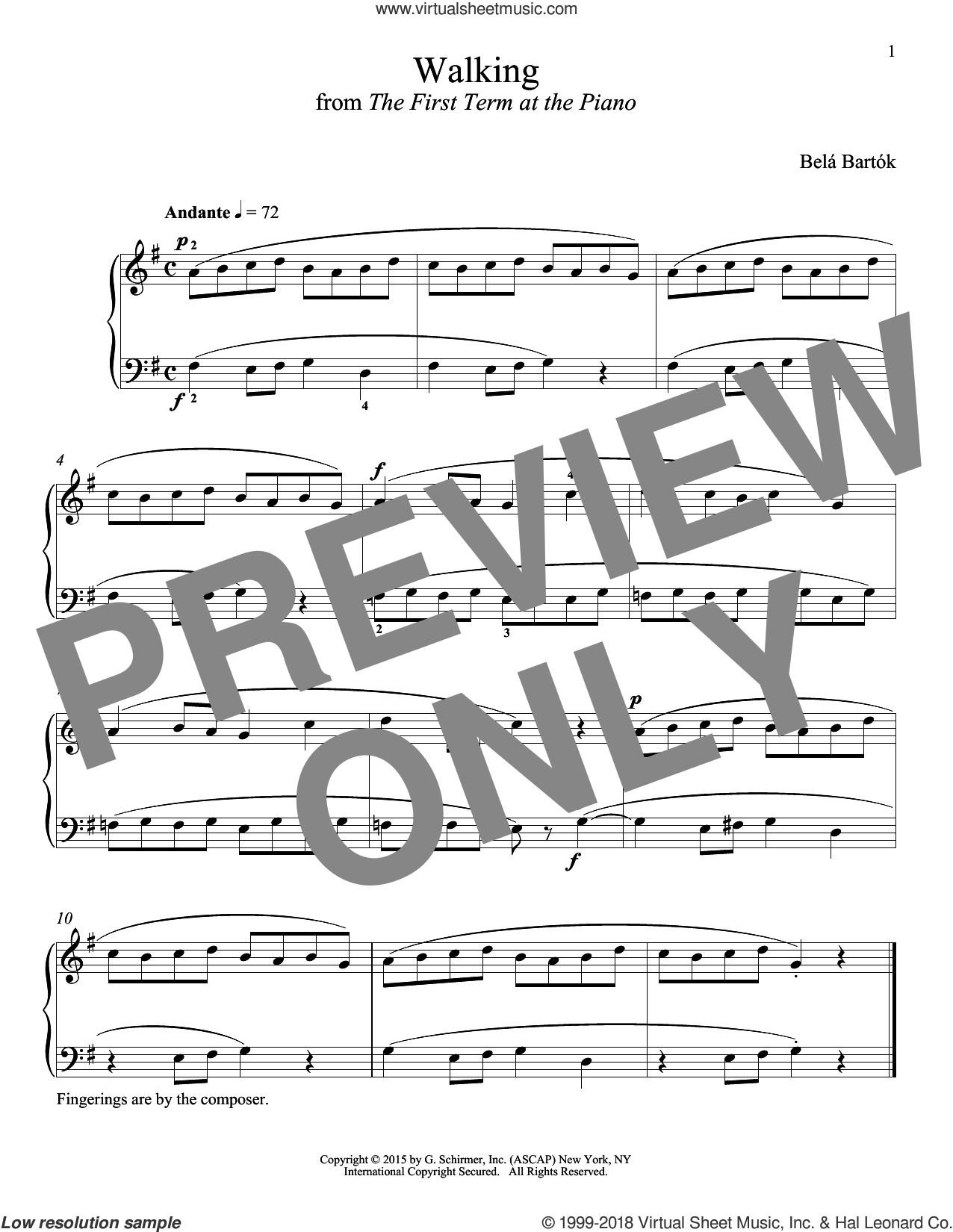 Walking sheet music for piano solo (PDF-interactive)