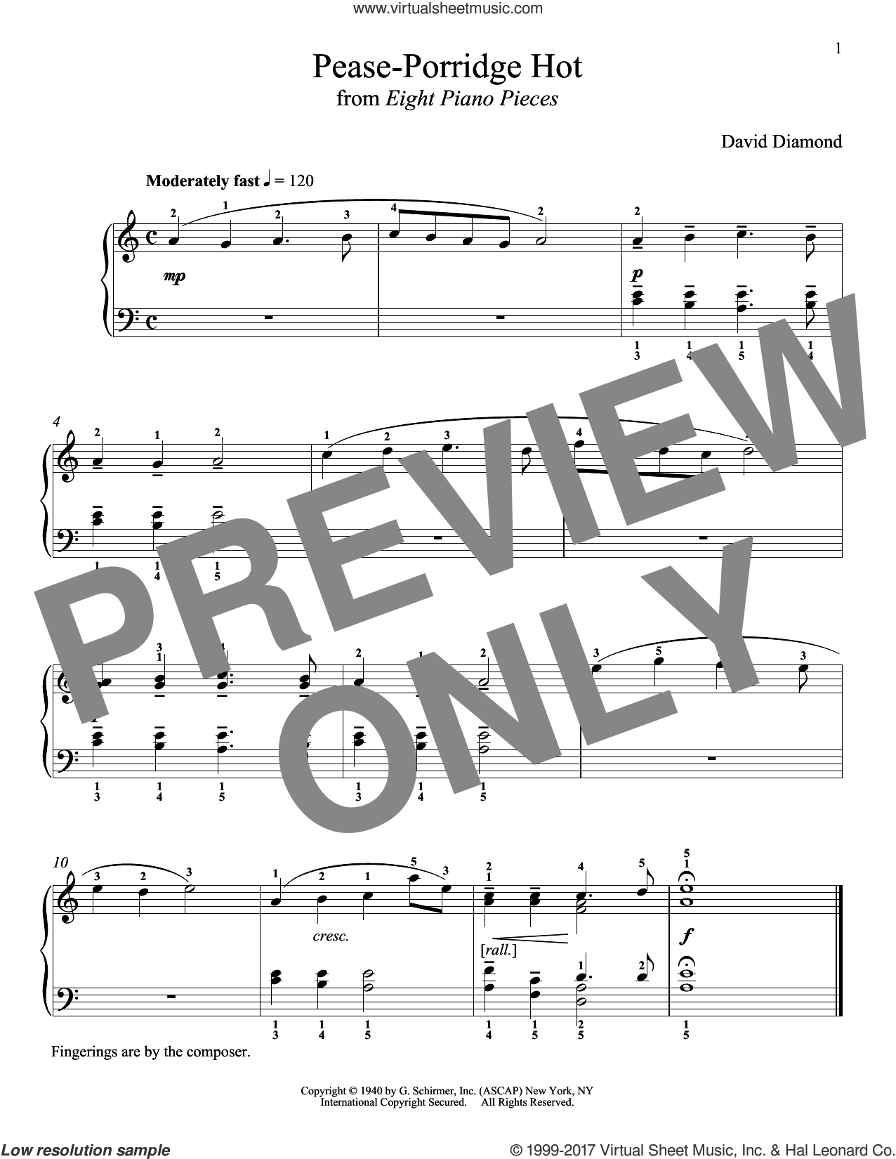 Pease-Porridge Hot sheet music for piano solo (PDF-interactive)