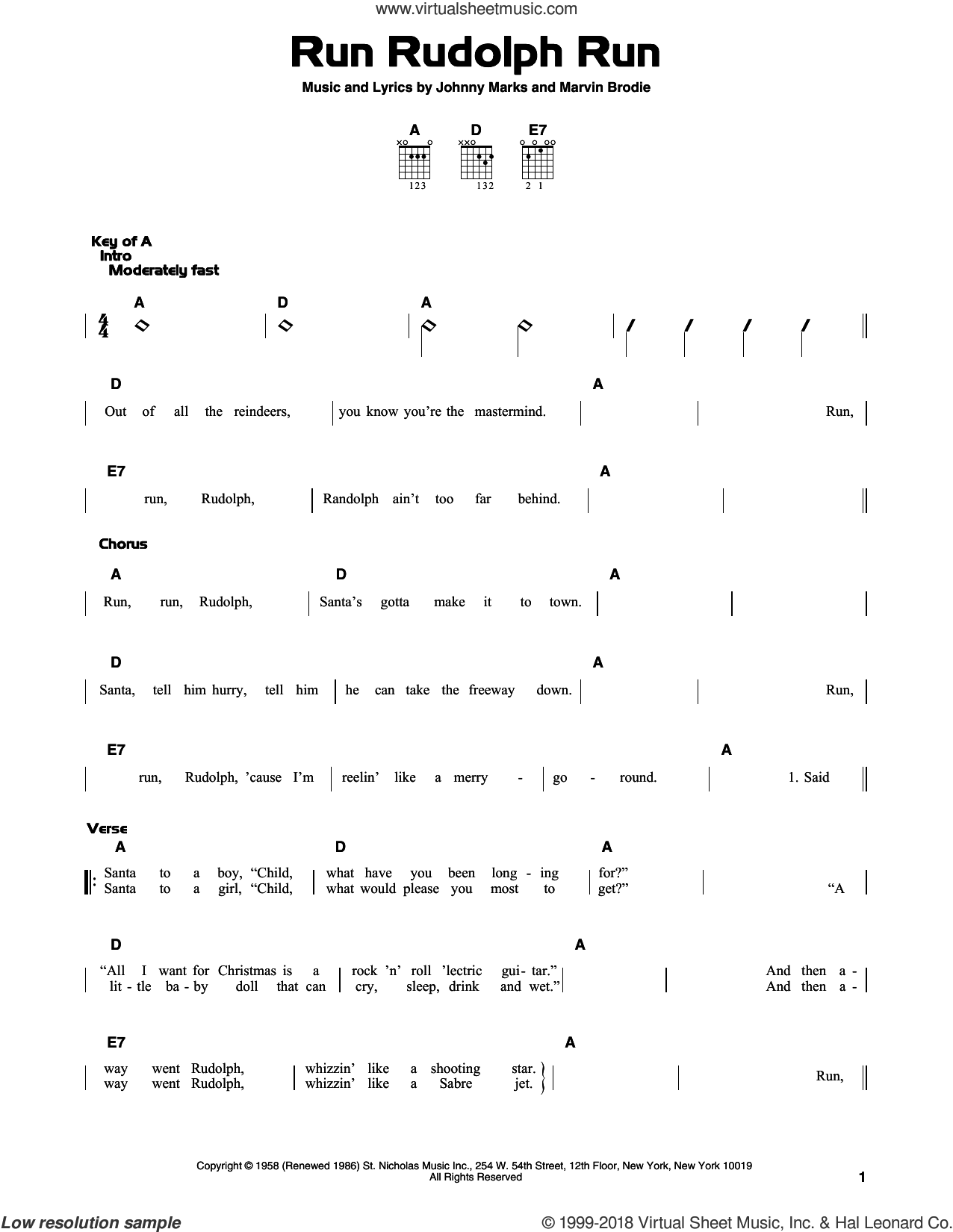 Run Rudolph Run sheet music for guitar solo (lead sheet) (PDF)