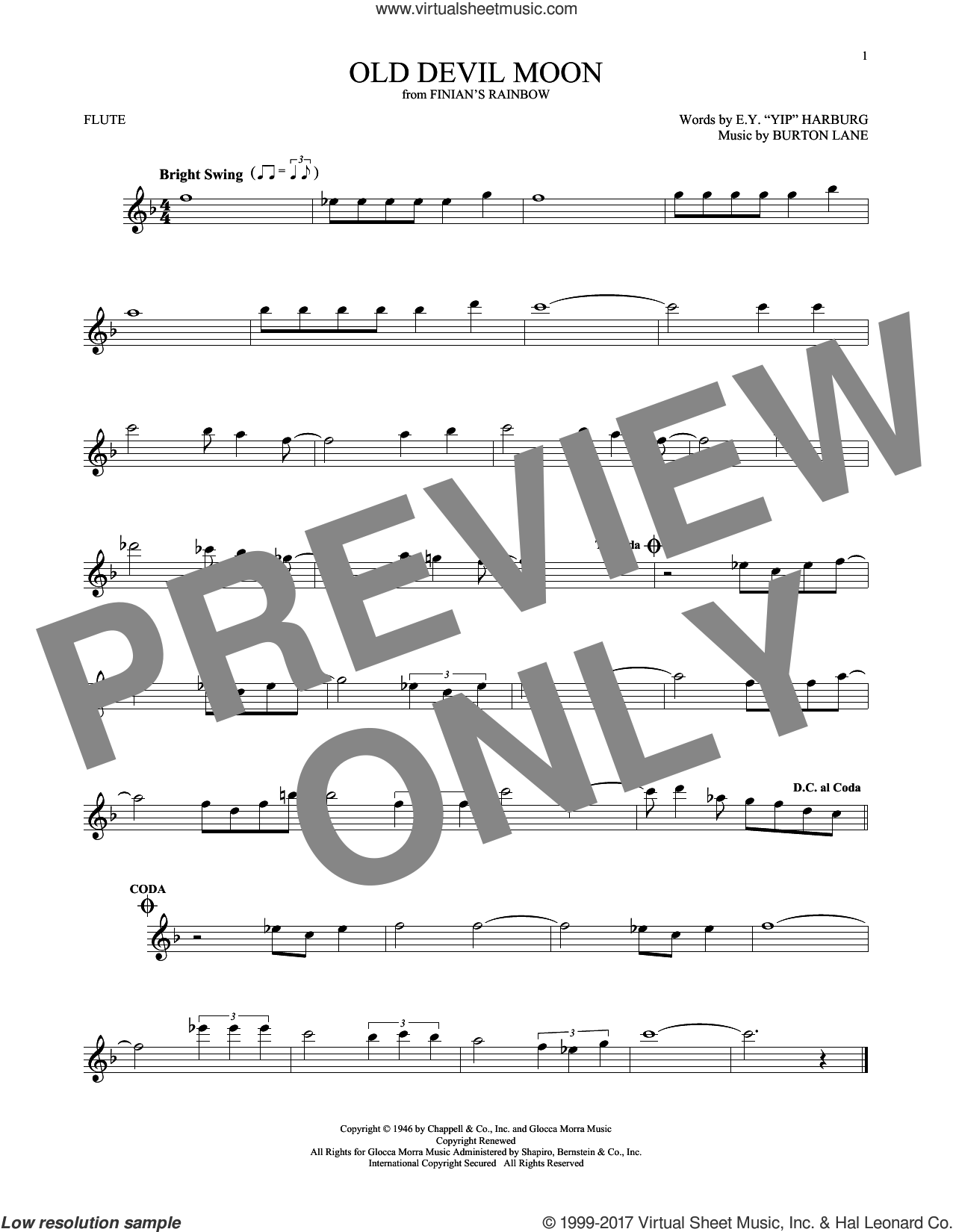 Old Devil Moon sheet music for flute solo (PDF-interactive)