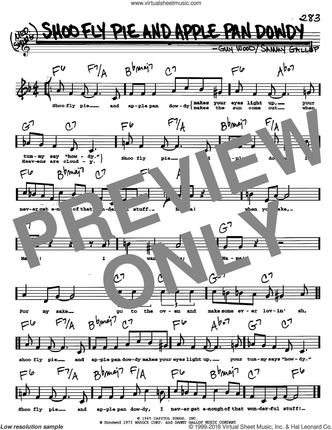 Shoo Fly Pie And Apple Pan Dowdy sheet music (real book with lyrics)