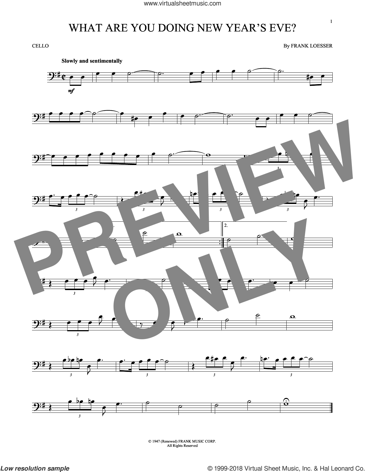 What Are You Doing New Year's Eve? sheet music for cello solo