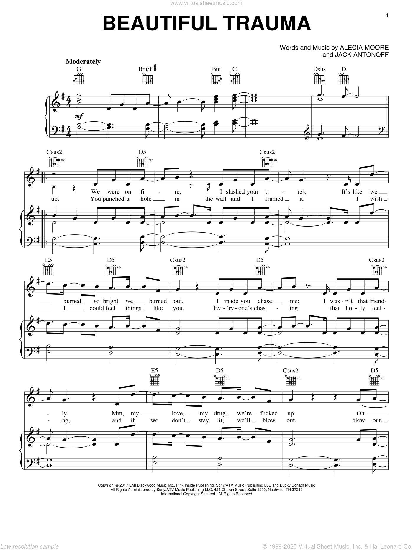 Beautiful Trauma sheet music for voice, piano or guitar (PDF)