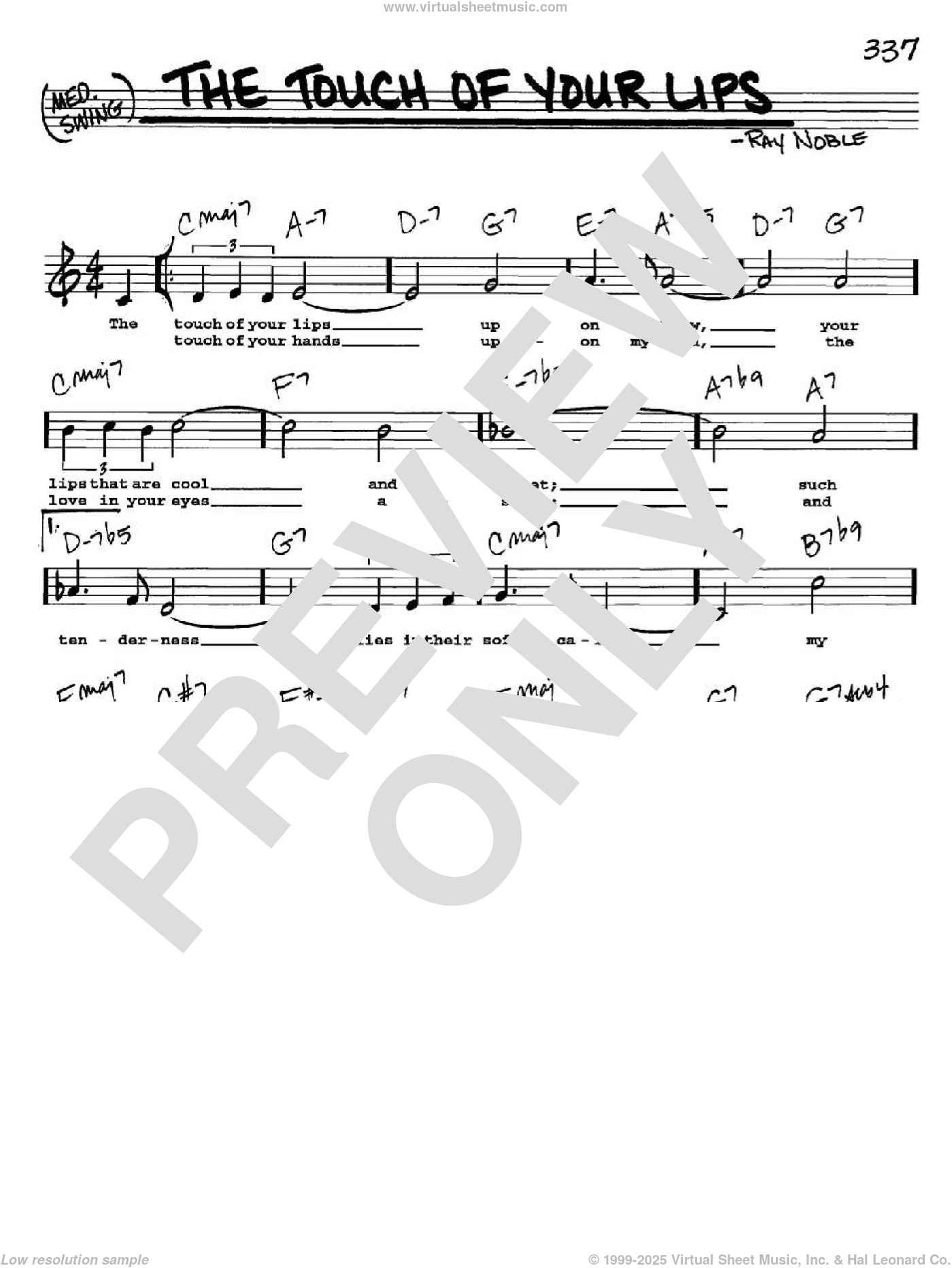 Noble - The Touch Of Your Lips sheet music (real book with lyrics)
