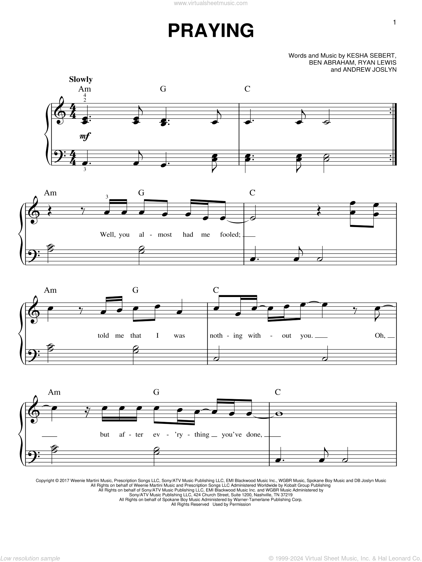 Praying sheet music for piano solo (PDF-interactive)