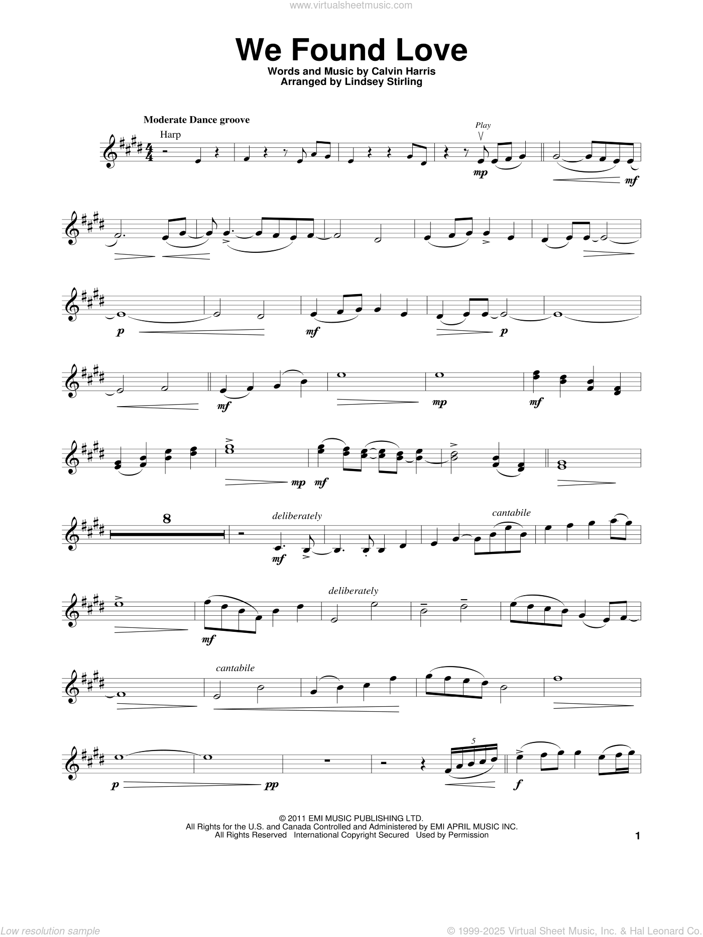 We Found Love sheet music for violin solo (PDF-interactive)