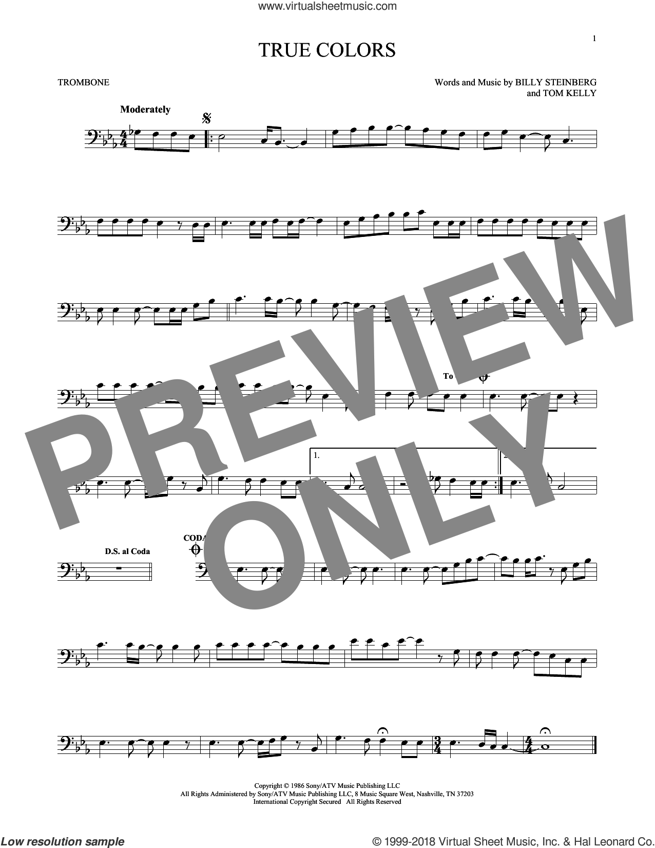True Colors sheet music for trombone solo (PDF-interactive)