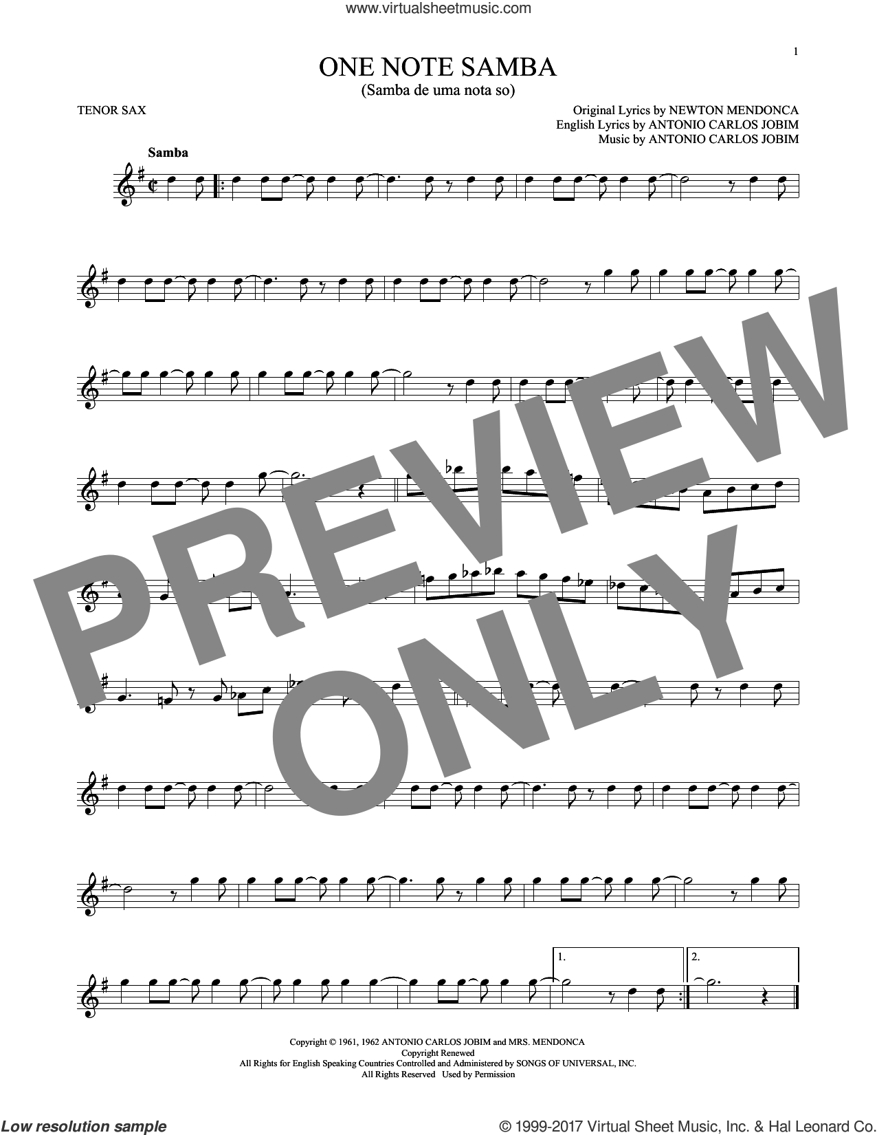 One Note Samba (Samba De Uma Nota So) sheet music for tenor saxophone solo