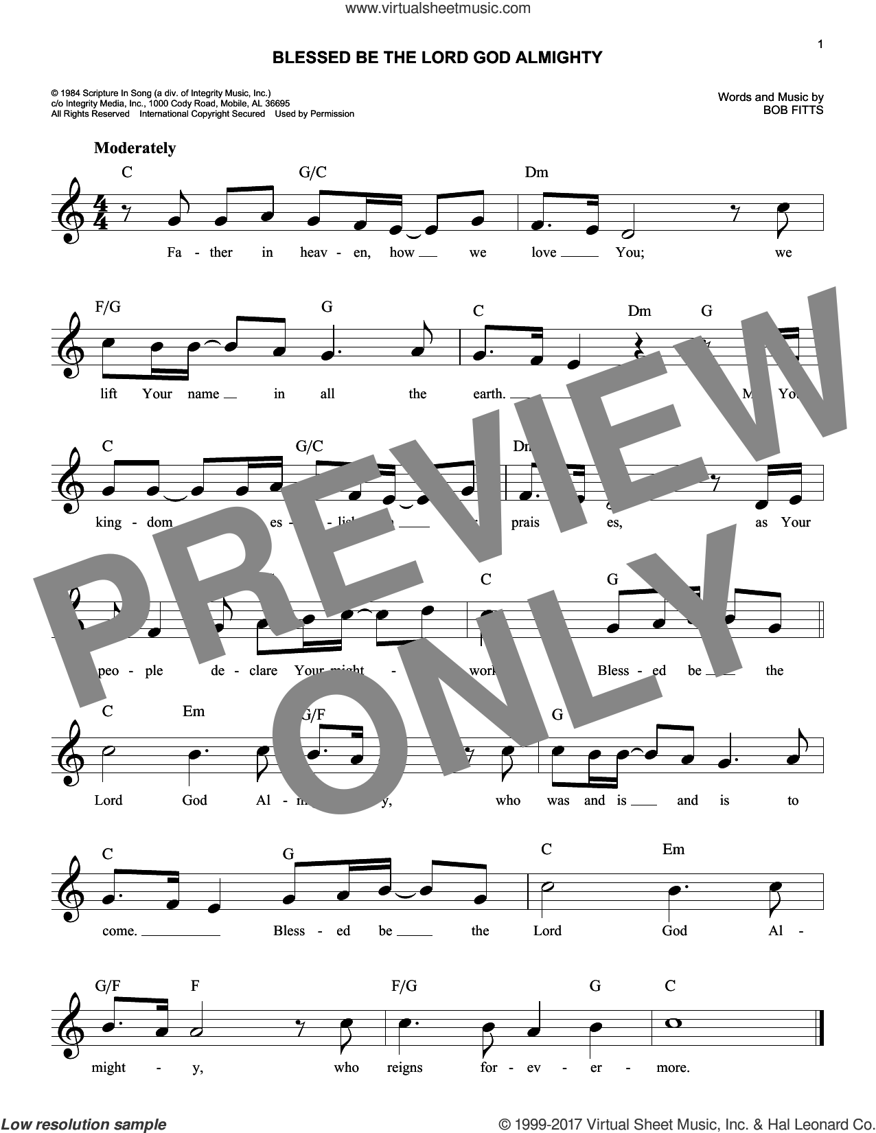 Blessed Be The Lord God Almighty sheet music (fake book, (easy) (fake book)