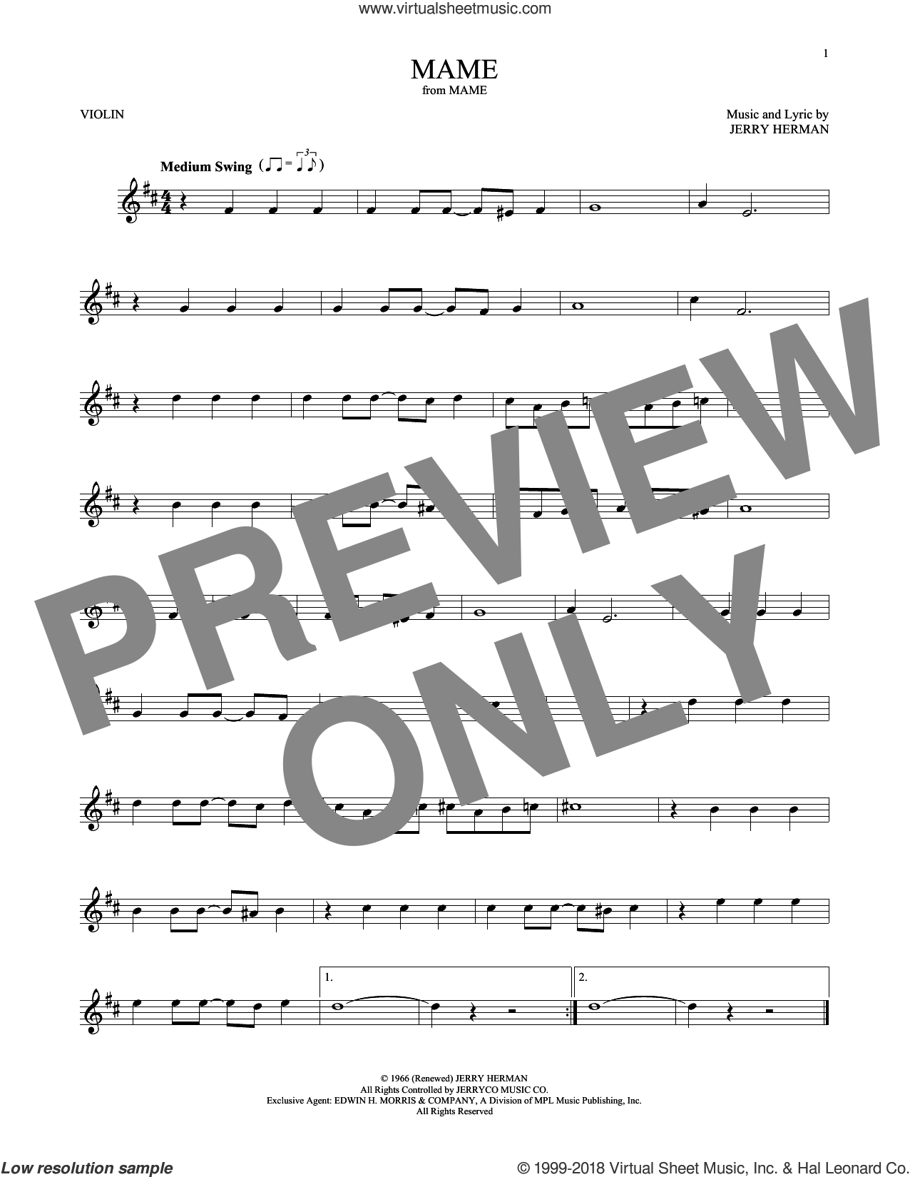 Mame sheet music for violin solo (PDF-interactive)