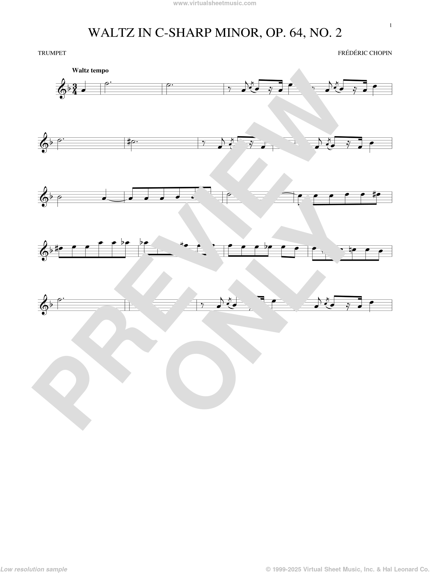 Waltz In C-Sharp Minor, Op. 64, No. 2 sheet music for trumpet solo