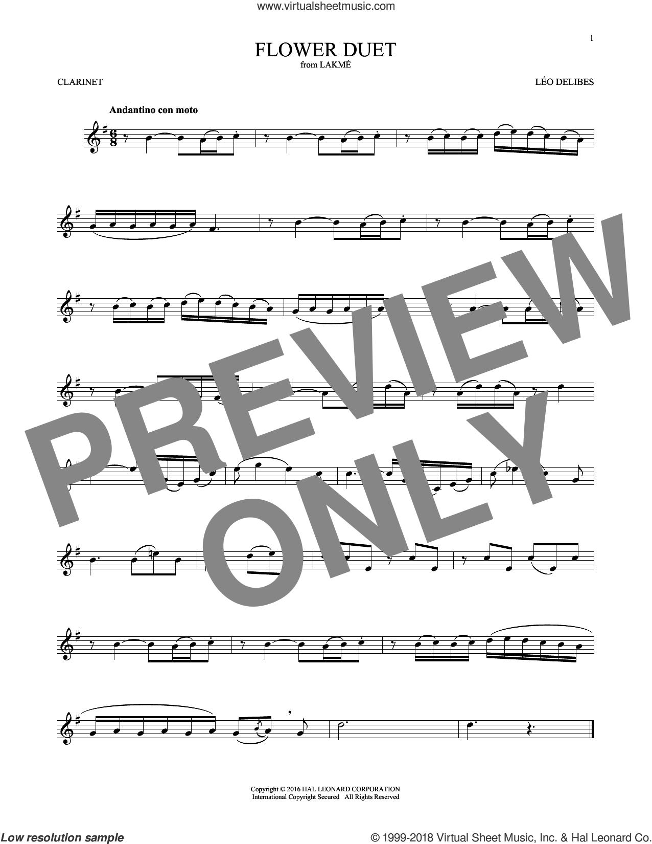 Flower Duet sheet music for clarinet solo (PDF-interactive)