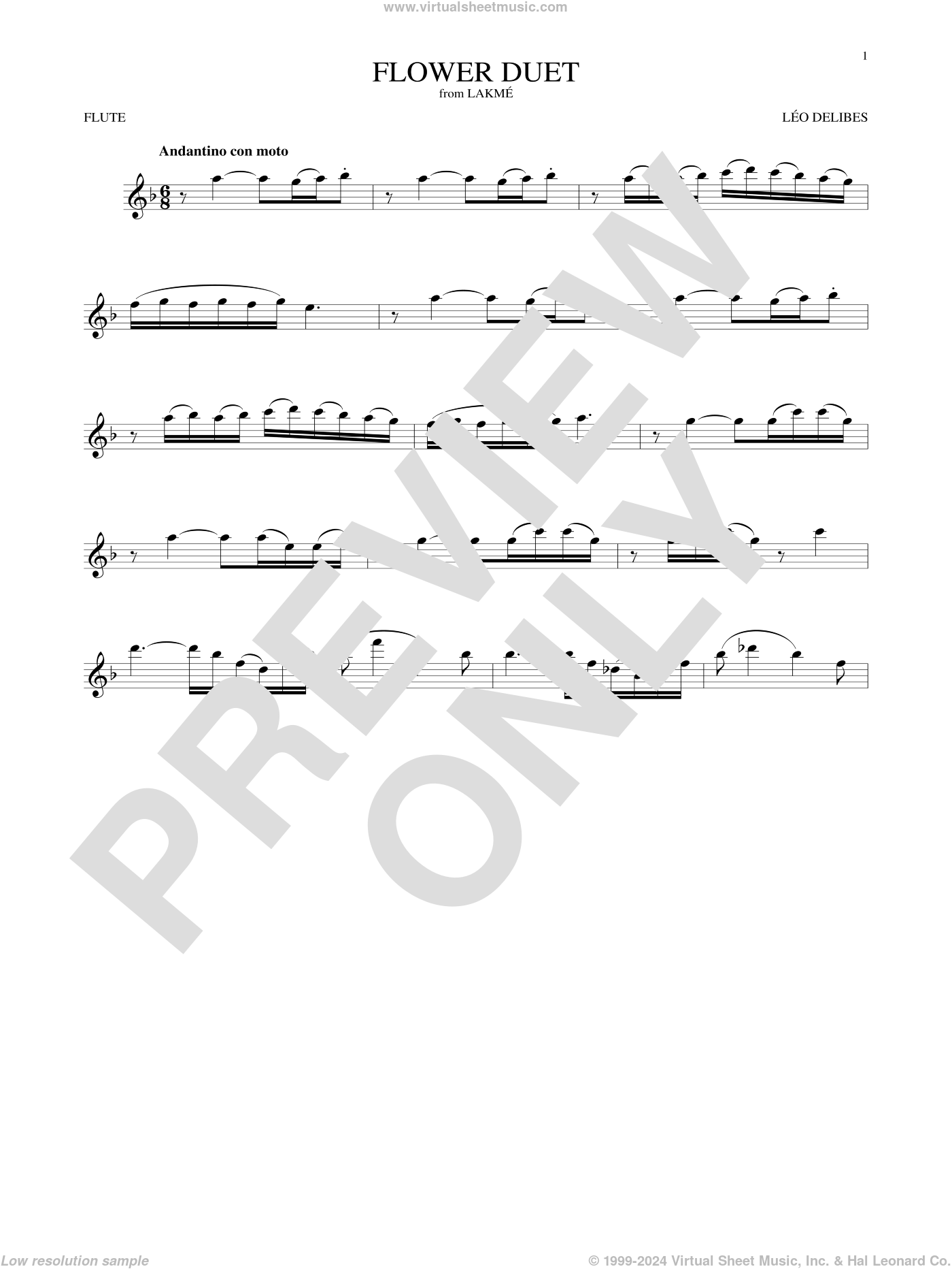 Flower Duet sheet music for flute solo (PDF) v2