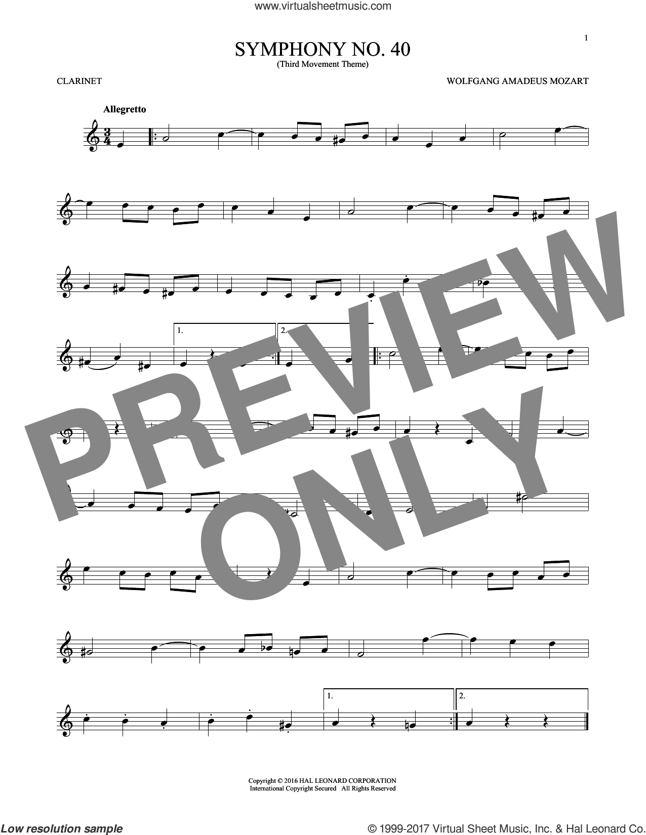 Symphony No. 40 In G Minor, Third Movement ("Minuet") sheet music for ...