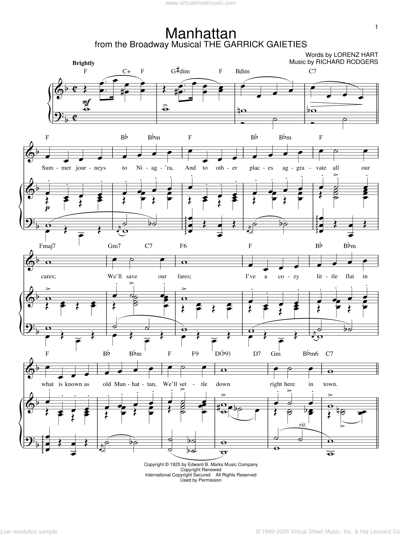 Rodgers & Hart: Manhattan sheet music for voice and piano (PDF)