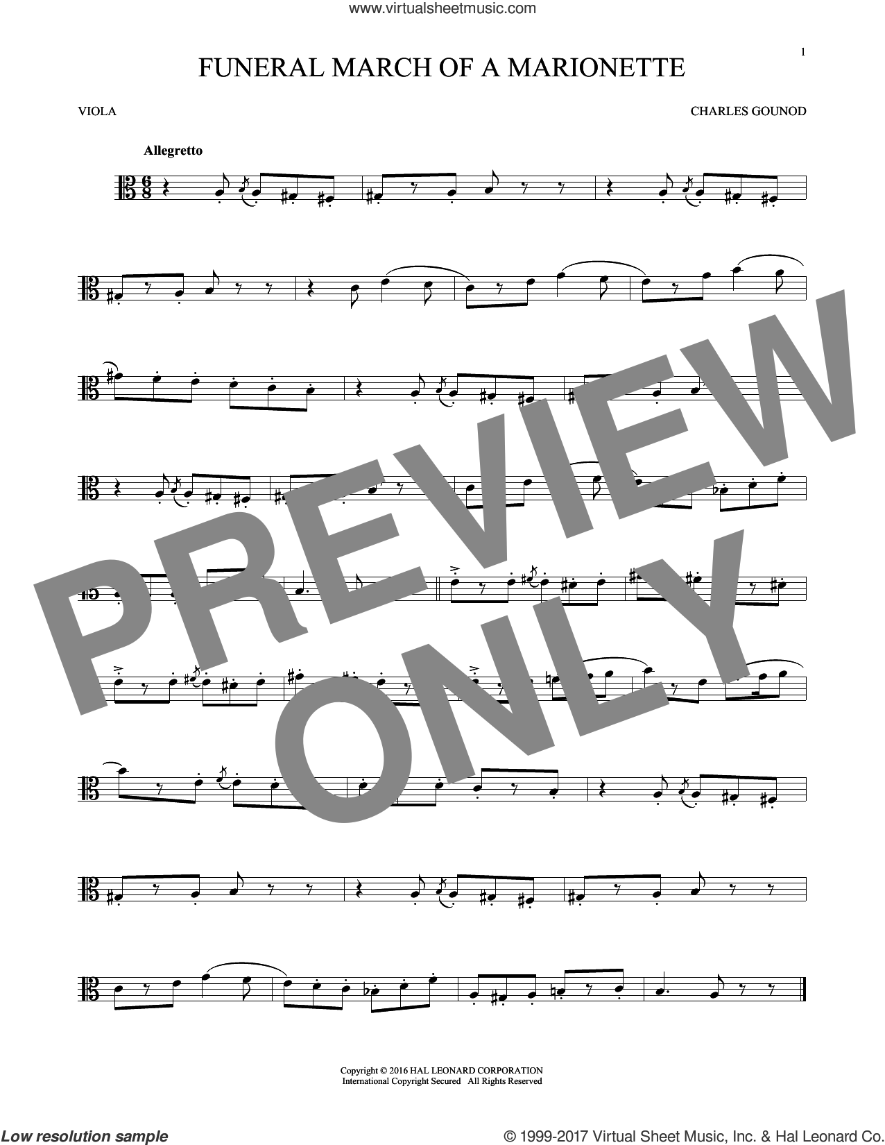 Funeral March Of A Marionette sheet music for viola solo (PDF)