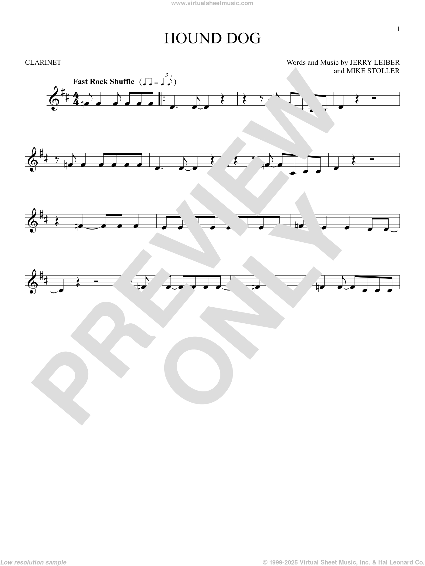 Hound Dog sheet music for clarinet solo (PDF-interactive)