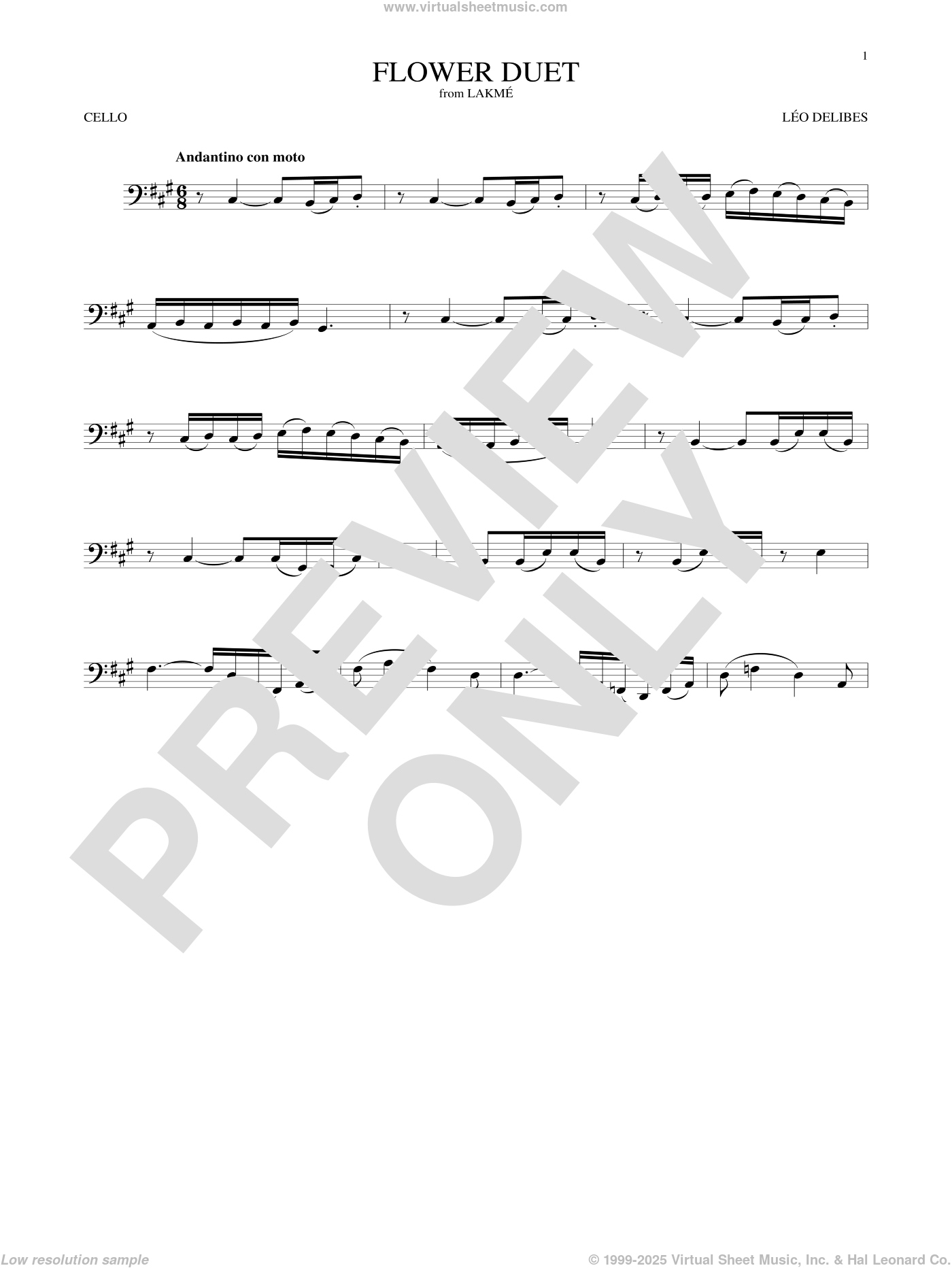 Flower Duet sheet music for cello solo (PDF-interactive)