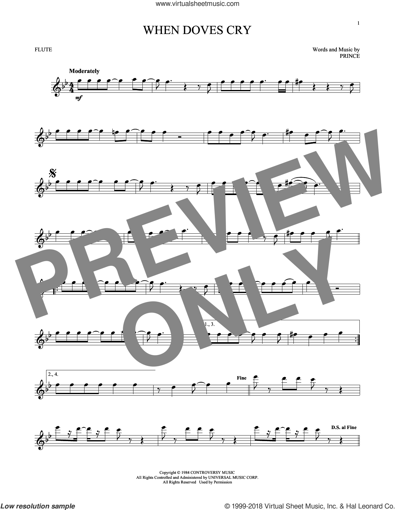 When Doves Cry sheet music for flute solo (PDF-interactive)