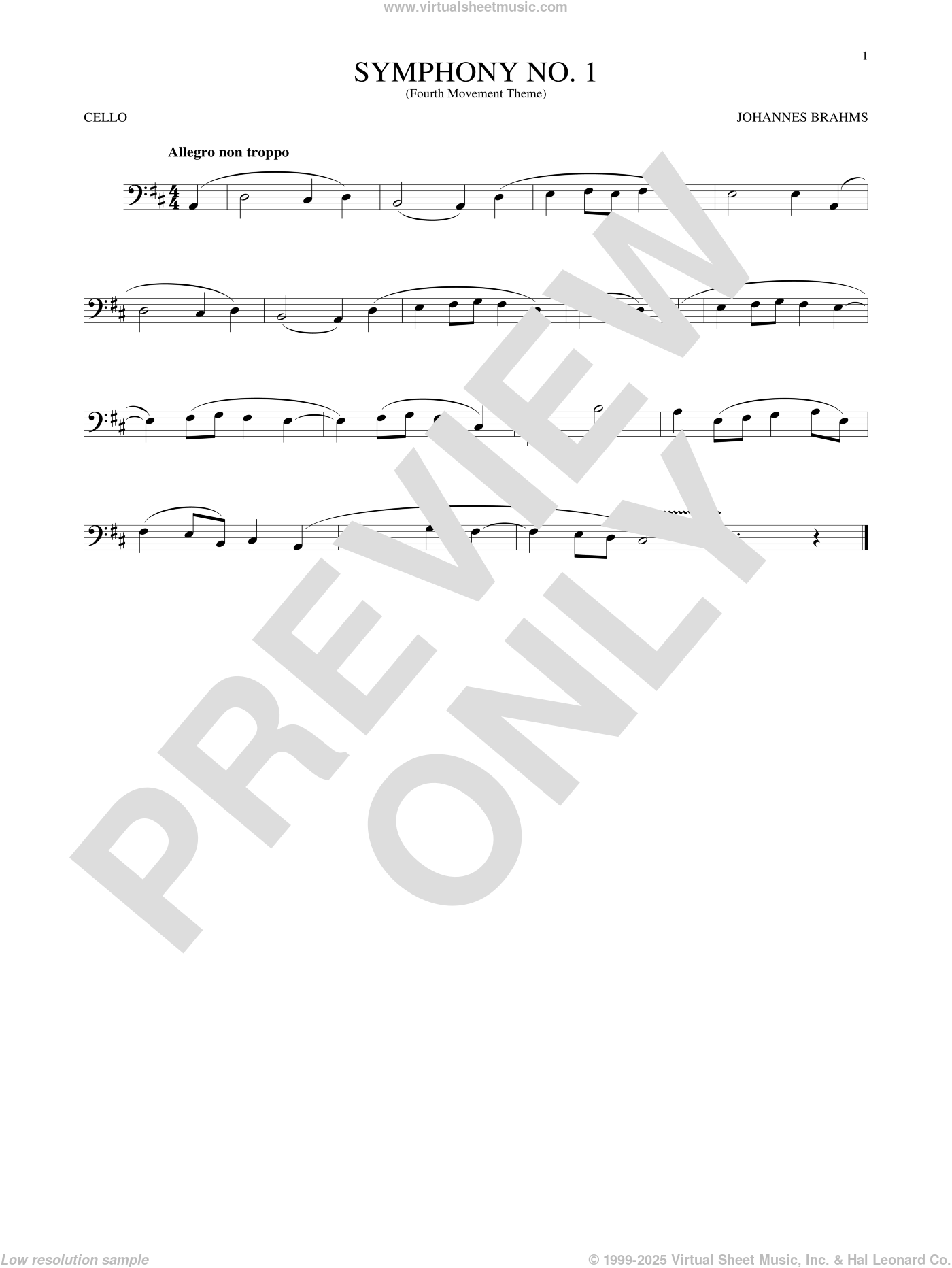 Symphony No. 1 In C Minor, Fourth Movement Excerpt sheet music for ...