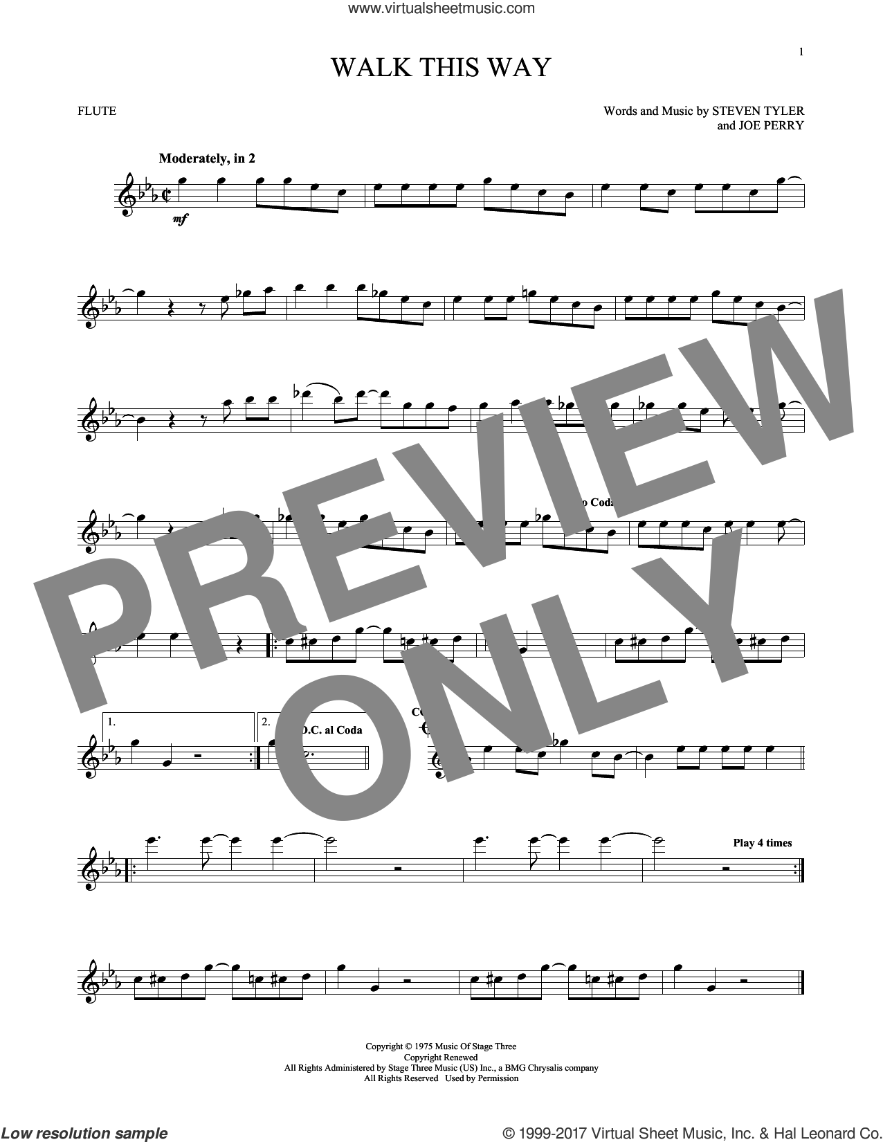 Walk This Way sheet music for flute solo (PDF-interactive)