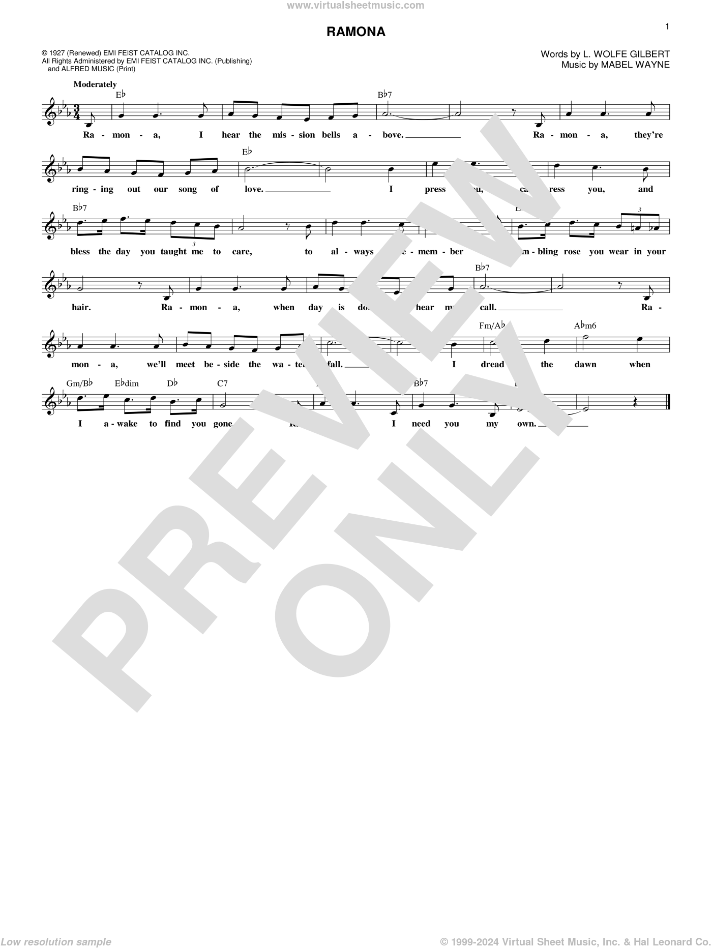 Wayne - Ramona sheet music (fake book) (PDF-interactive)