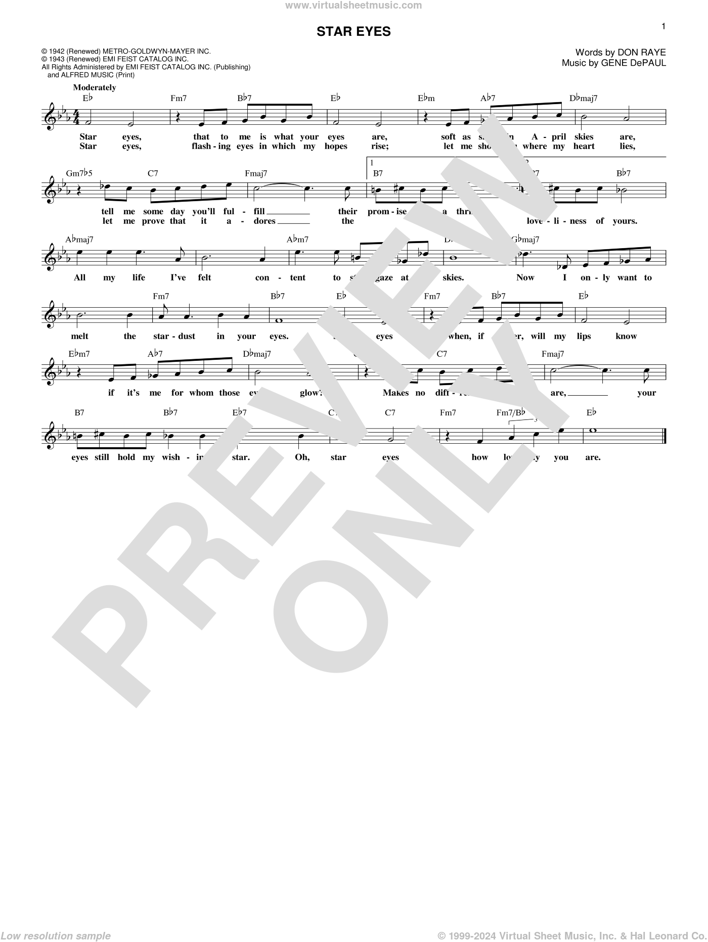 Star Eyes sheet music for voice and other instruments (fake book)