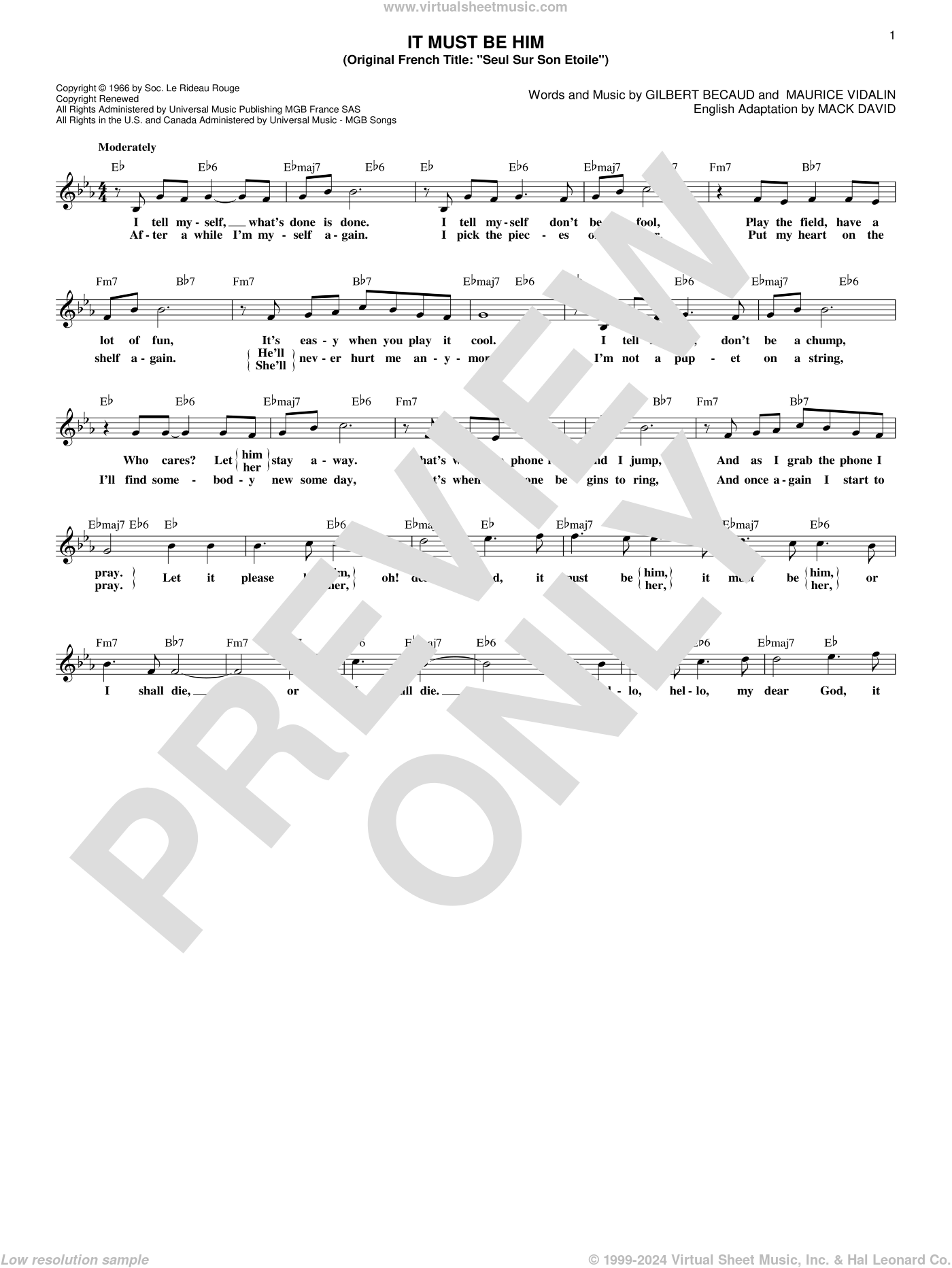 It Must Be Him sheet music (fake book) (PDF-interactive)