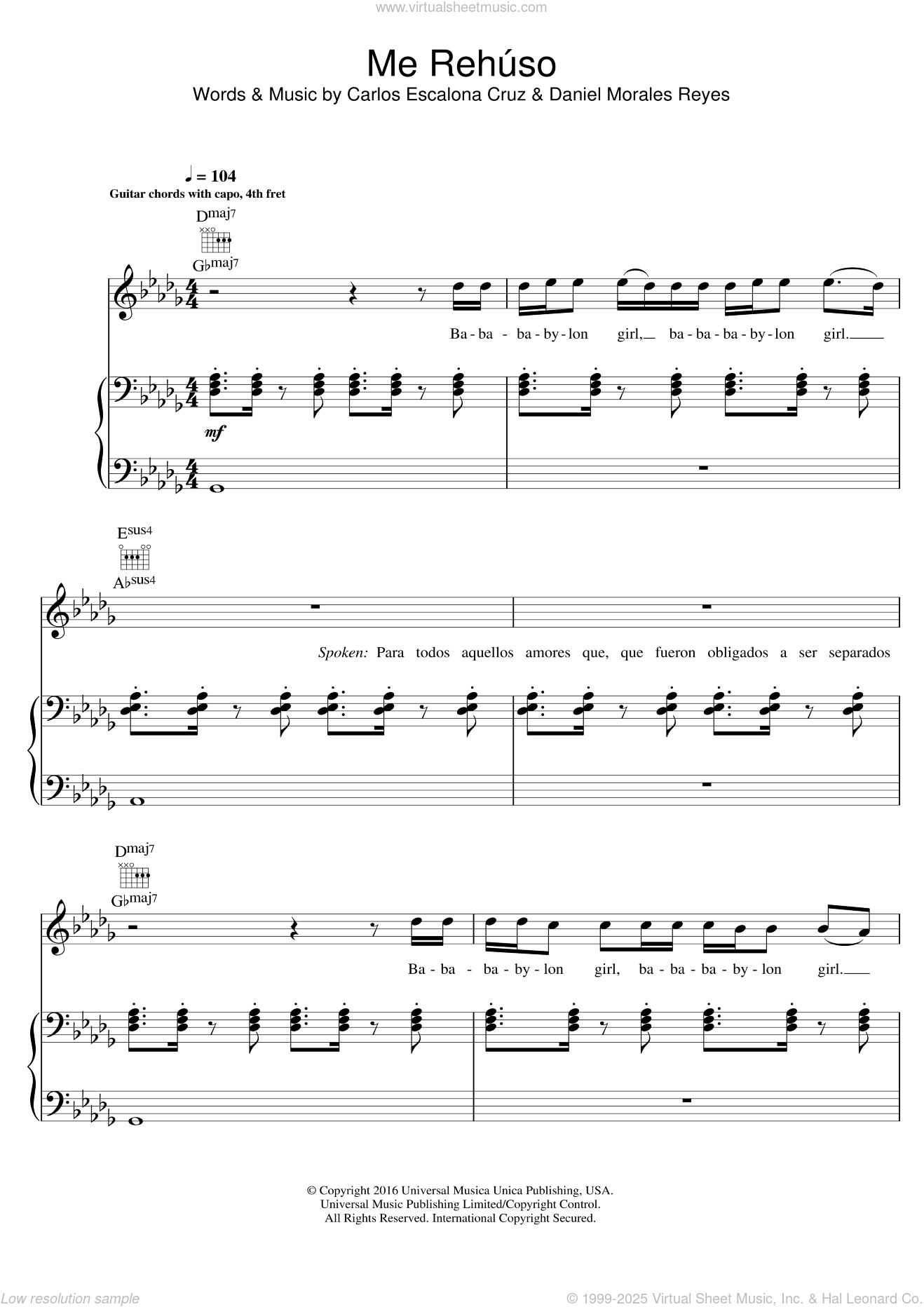 Me Rehuso sheet music for voice, piano or guitar (PDF)