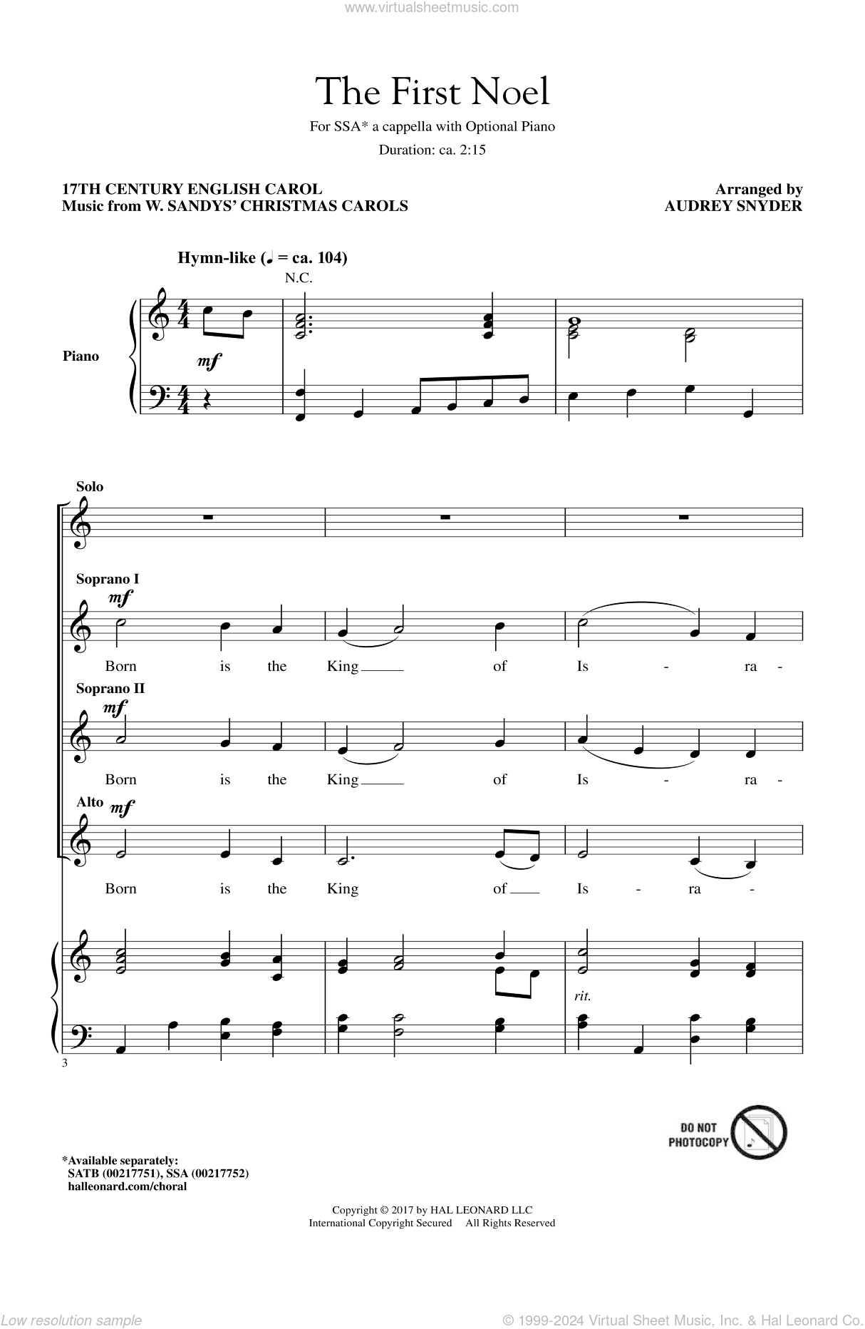The First Noel sheet music for choir (SSA: soprano, alto) (PDF)