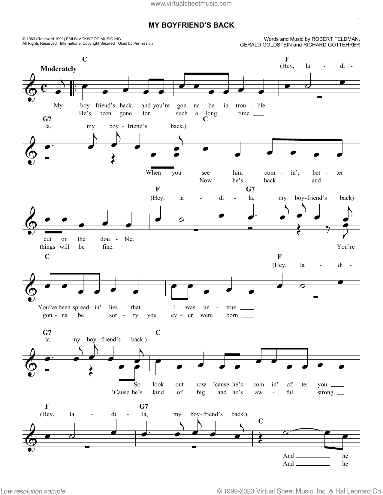 My Boyfriend's Back sheet music (fake book) (PDF)