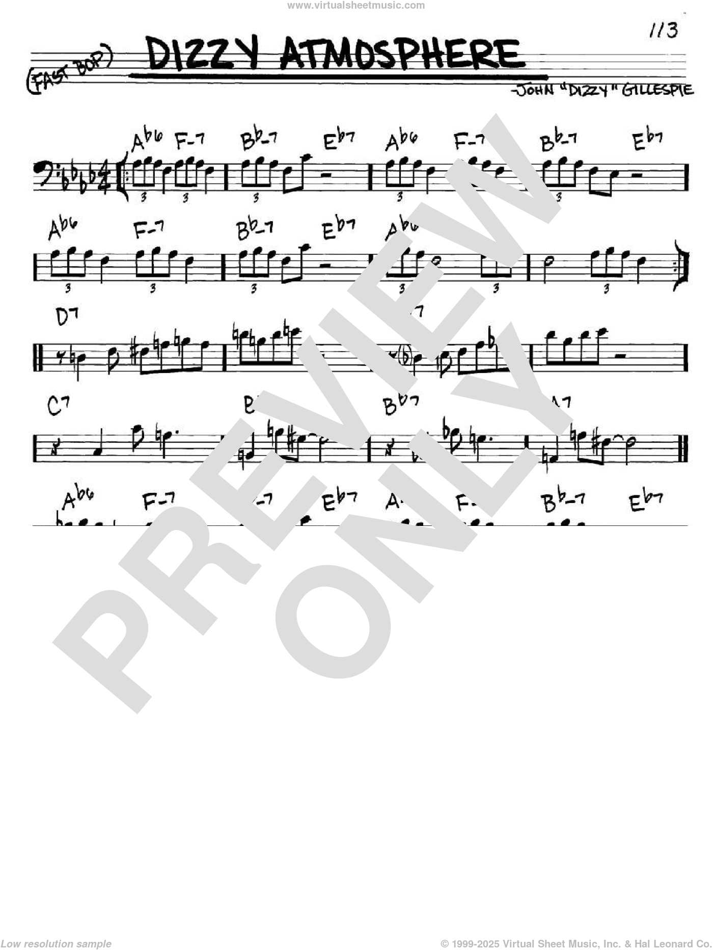 Dizzy Atmosphere sheet music (real book - melody and chords) (bass clef)