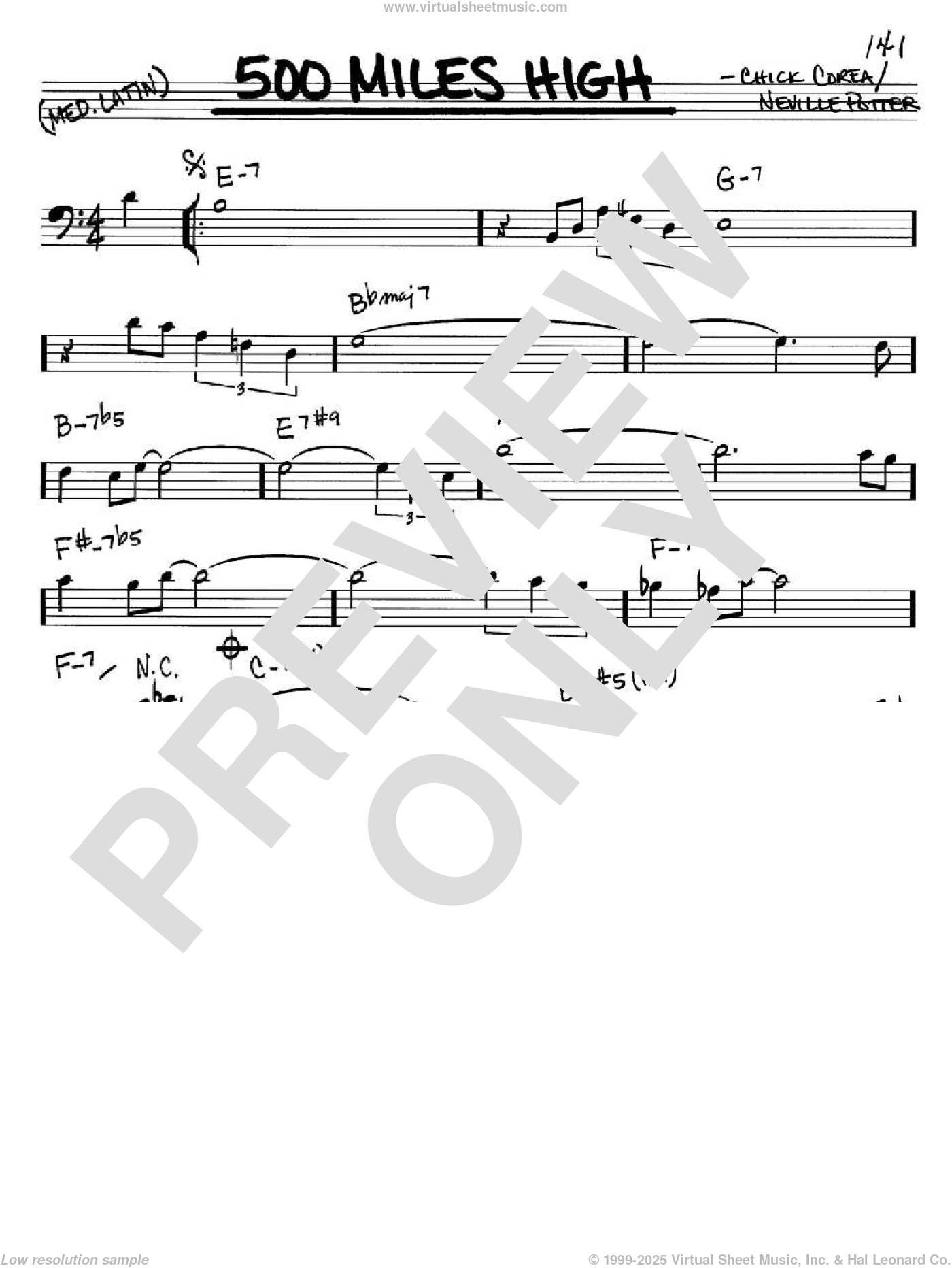 500 Miles High sheet music (real book - melody and chords) (bass clef)