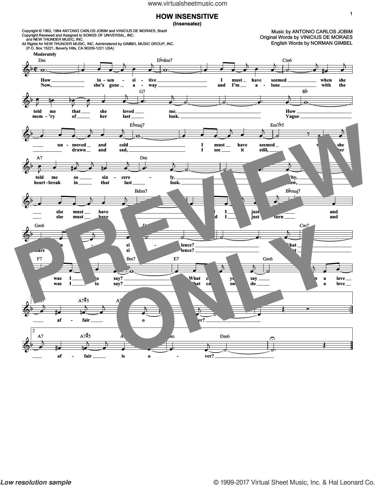 How Insensitive (Insensatez) sheet music (fake book) (PDF)