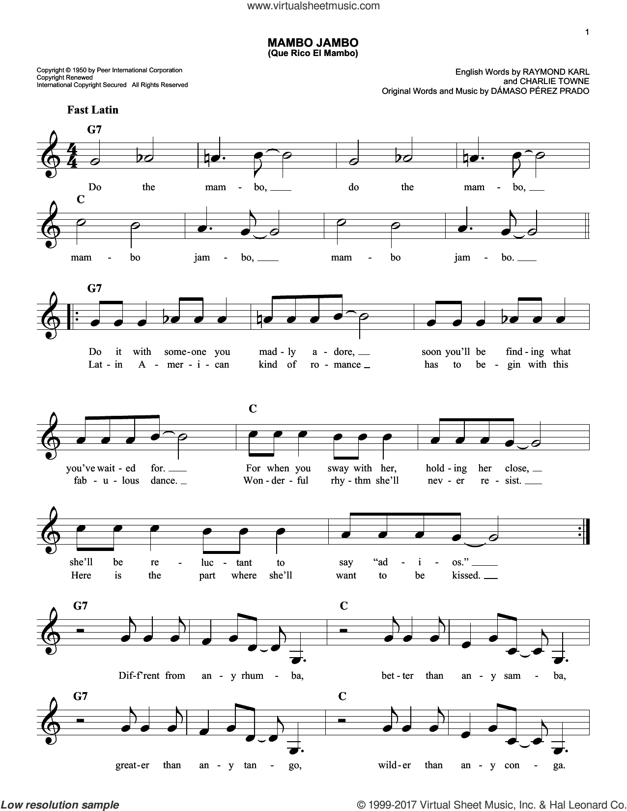 Damaso Perez Prado: Mambo Jambo (Que Rico El Mambo) sheet music (fake book)