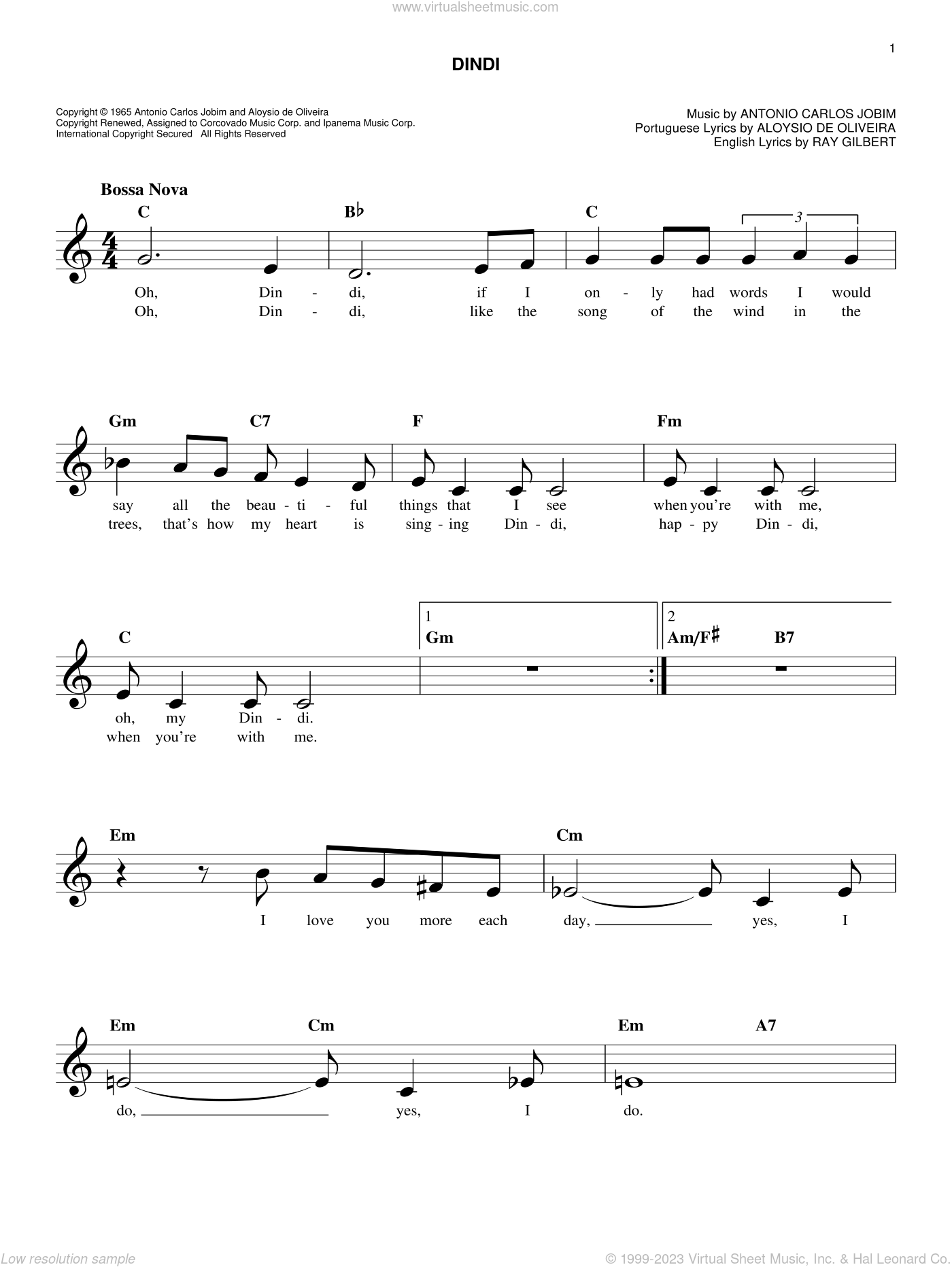 Dindi sheet music for voice and other instruments (fake book)