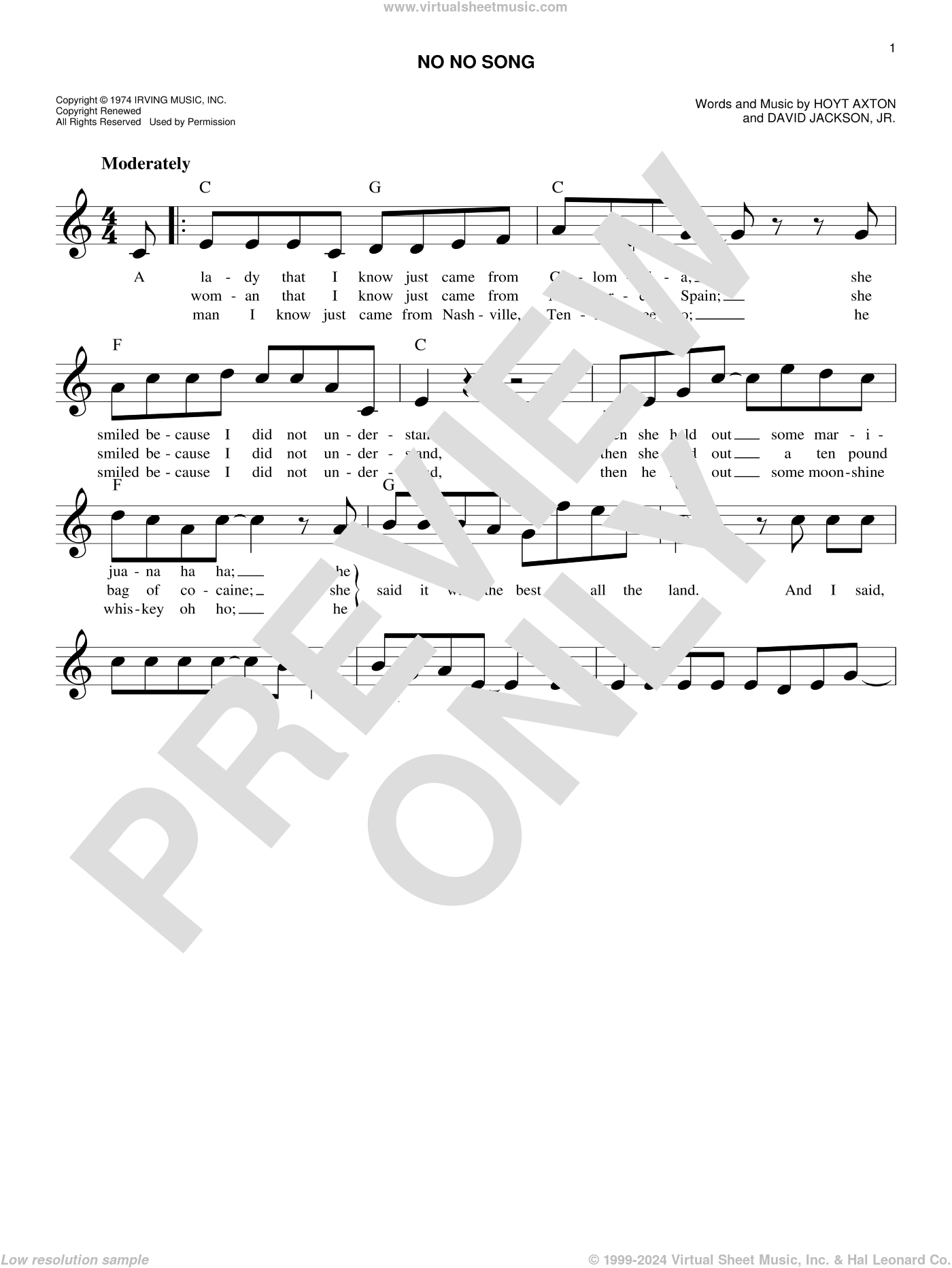 No No Song sheet music (fake book) (PDF)